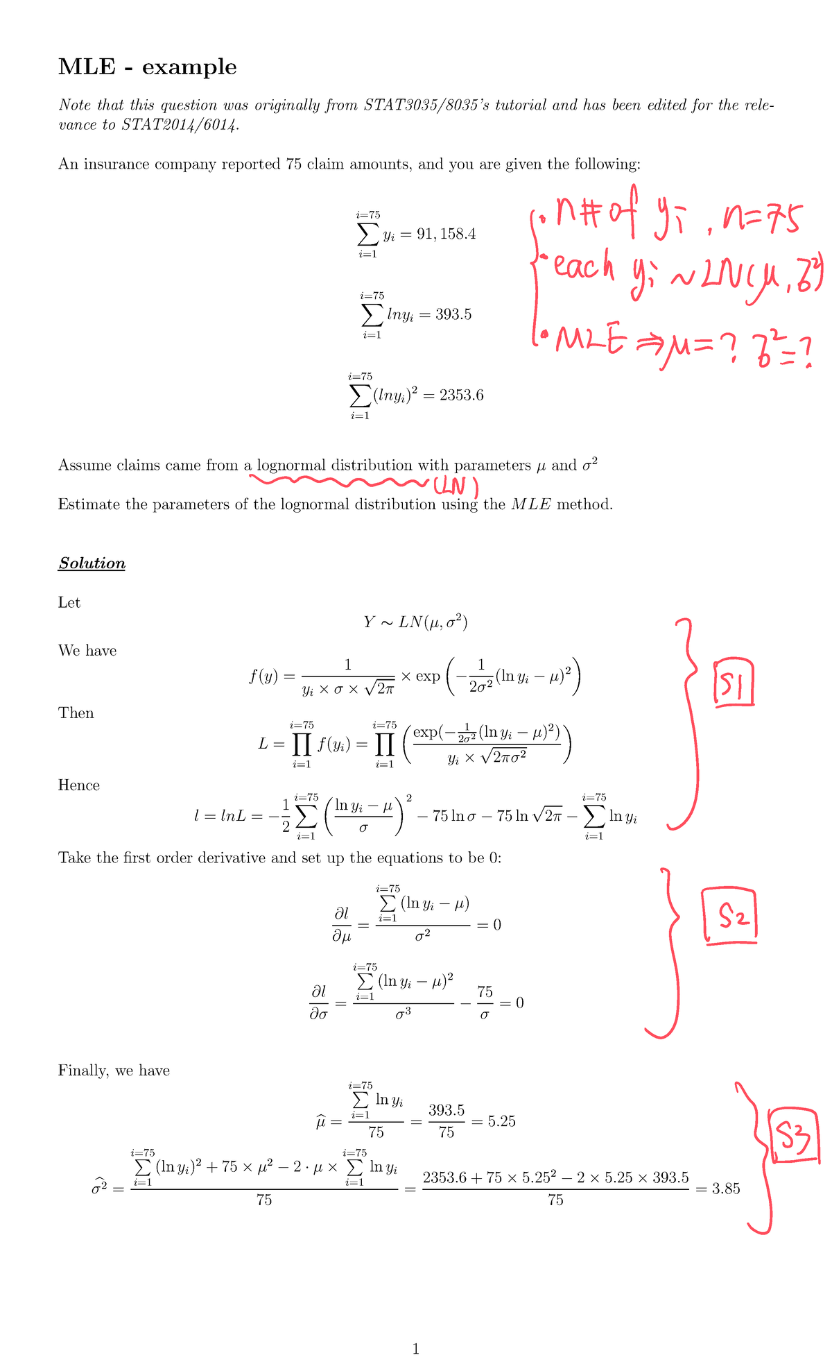 A GLM Exercise for Week 6 - MLE - MLE example Note that this question ...