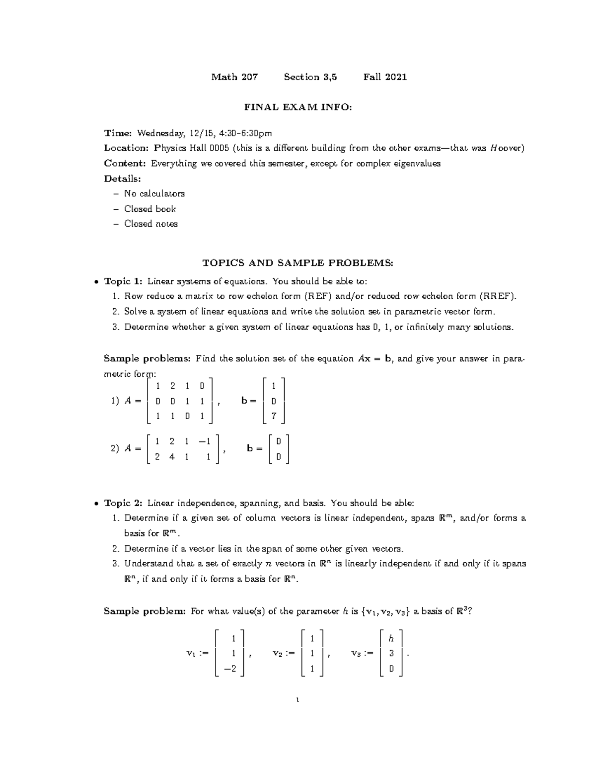 Final-Exam-Review - Final-Exam-Review - Math 207 Section 3,5 Fall 2021 ...