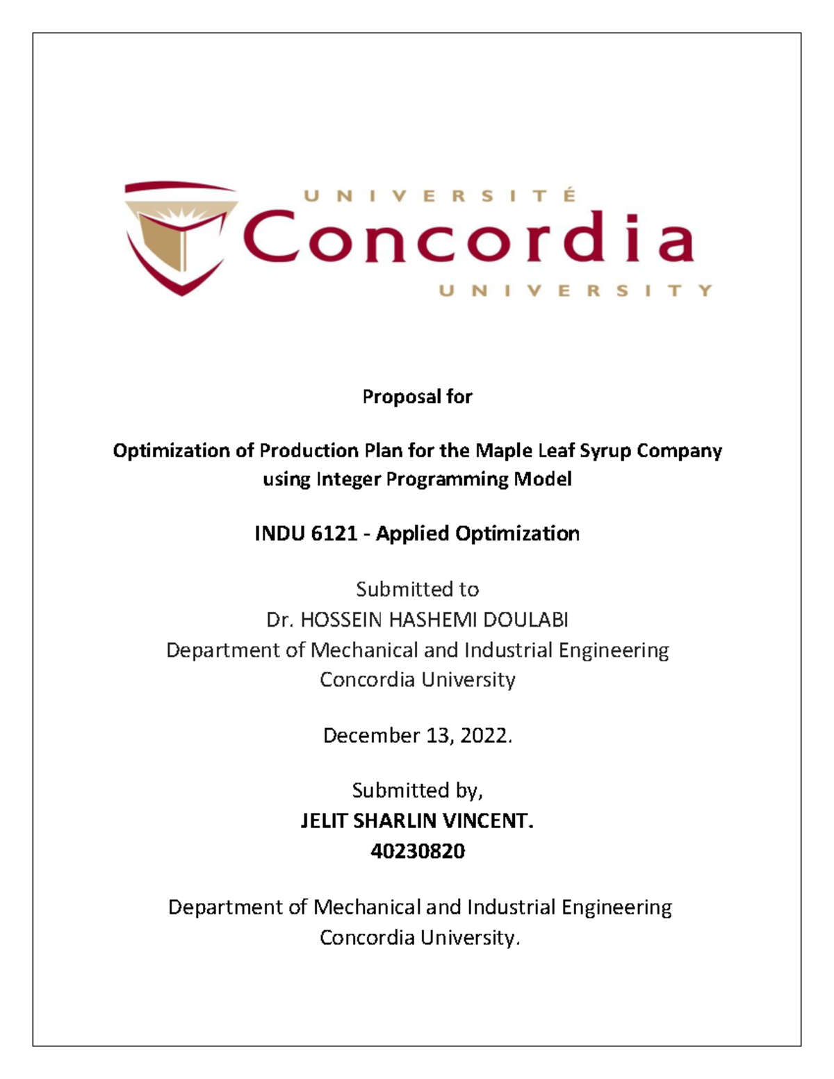 Maple Treat PROJECT - Proposal for Optimization of Production Plan for ...