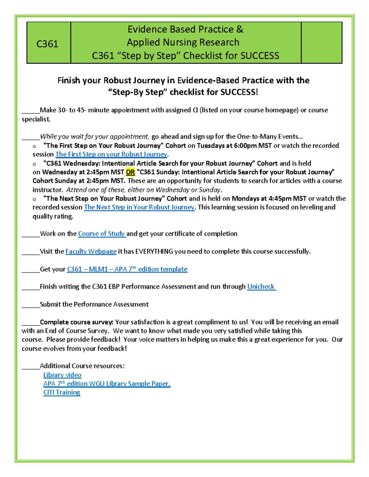 C361 Step by Step Checklist for Success 0920 - C Evidence Based ...