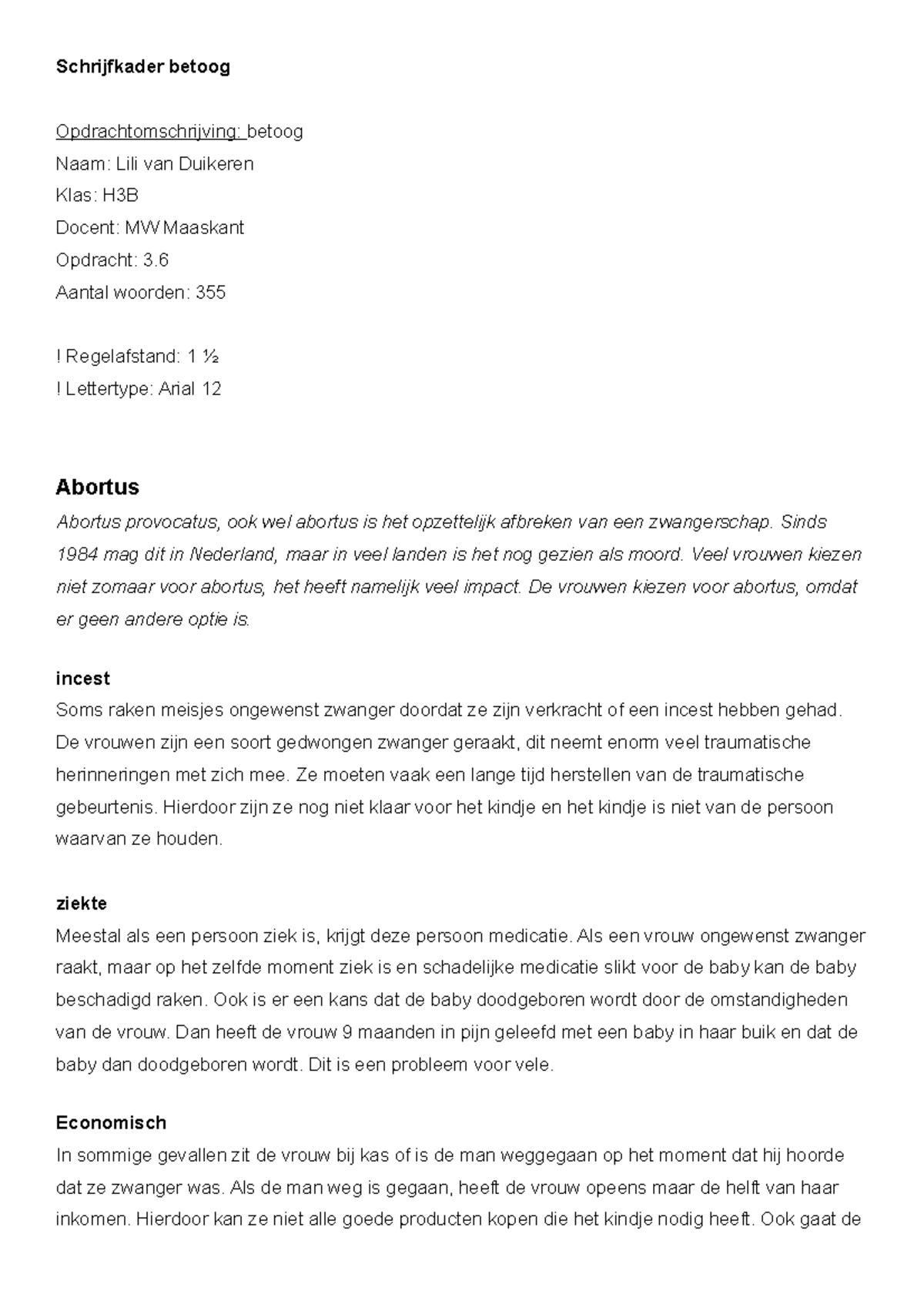 Betoog abortus - Schrijfkader betoog Opdrachtomschrijving: betoog Naam ...