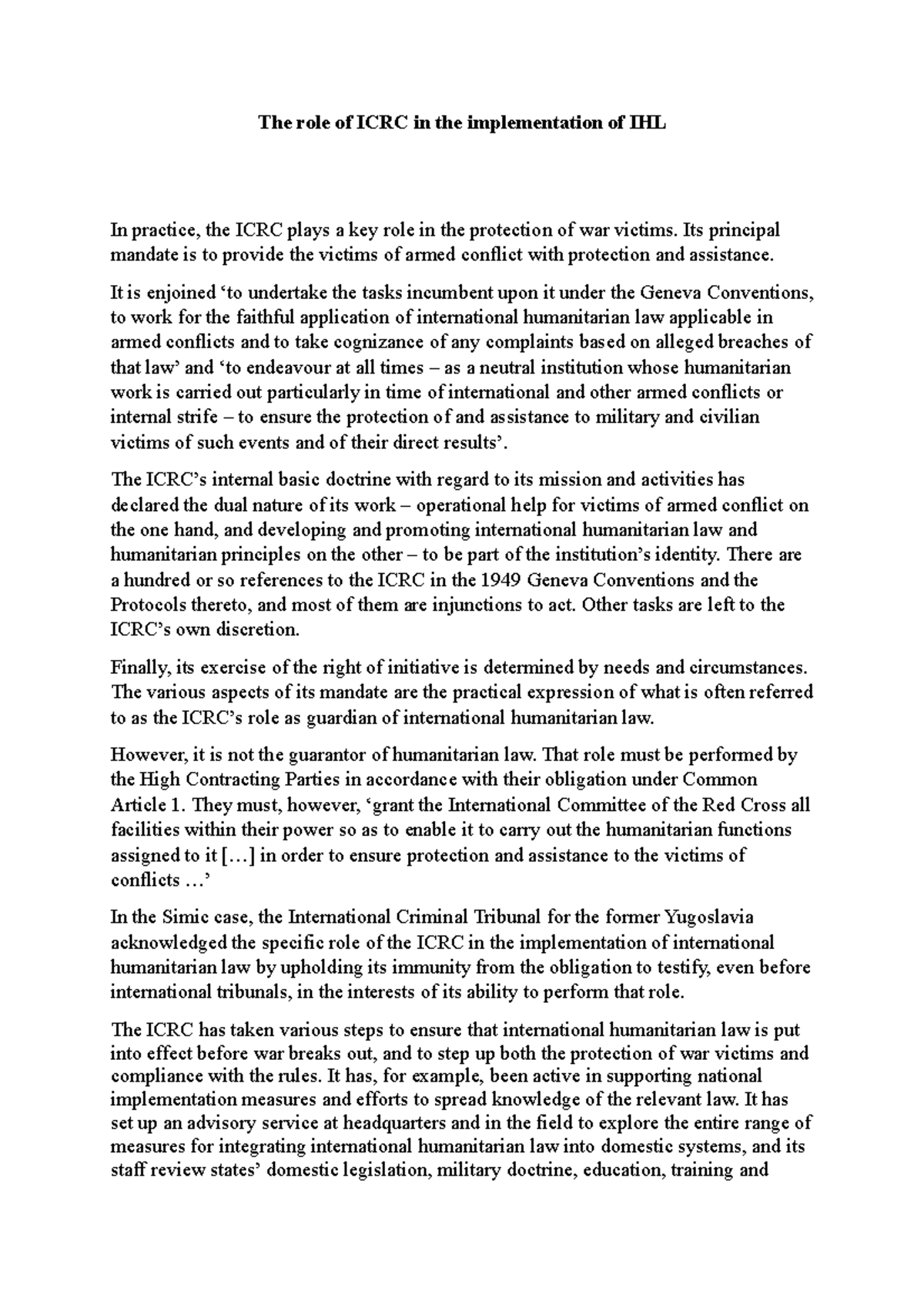 IHL implementation ICRC - The role of ICRC in the implementation of IHL ...