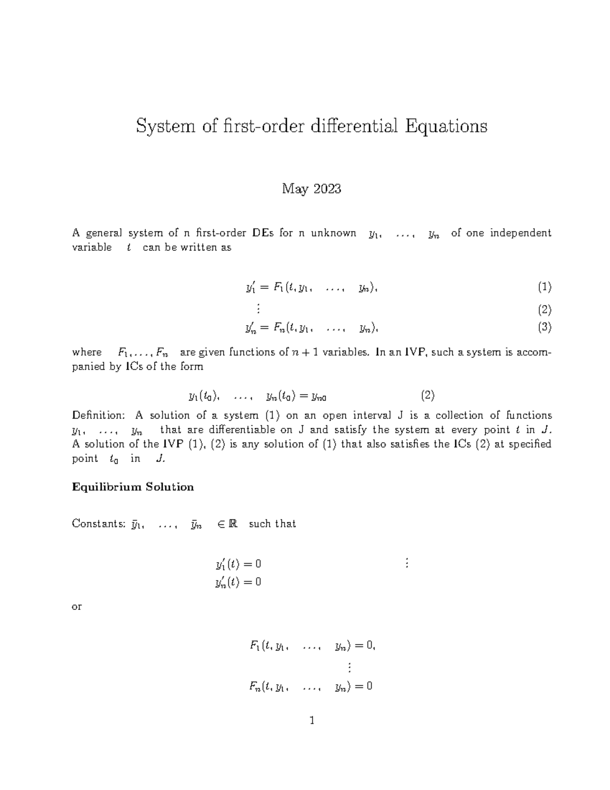 System of Differential Equations - System of first-order differential ...