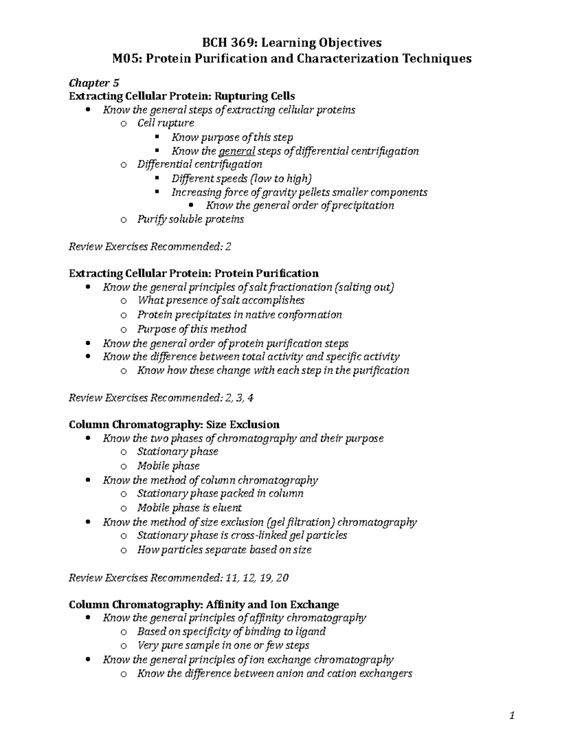 M05 LO - Lecture notes 5 - M05: Protein Purification and ...
