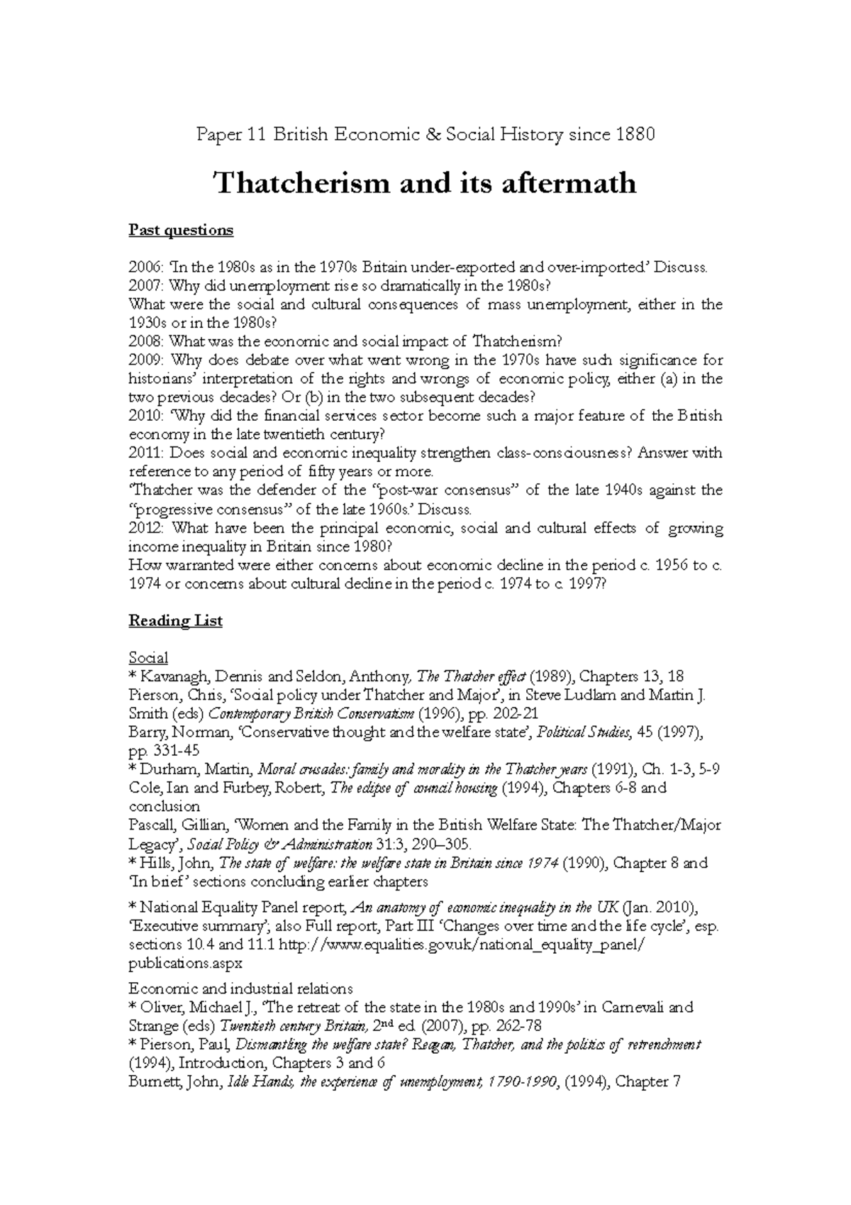 Thatcherism Ideology
