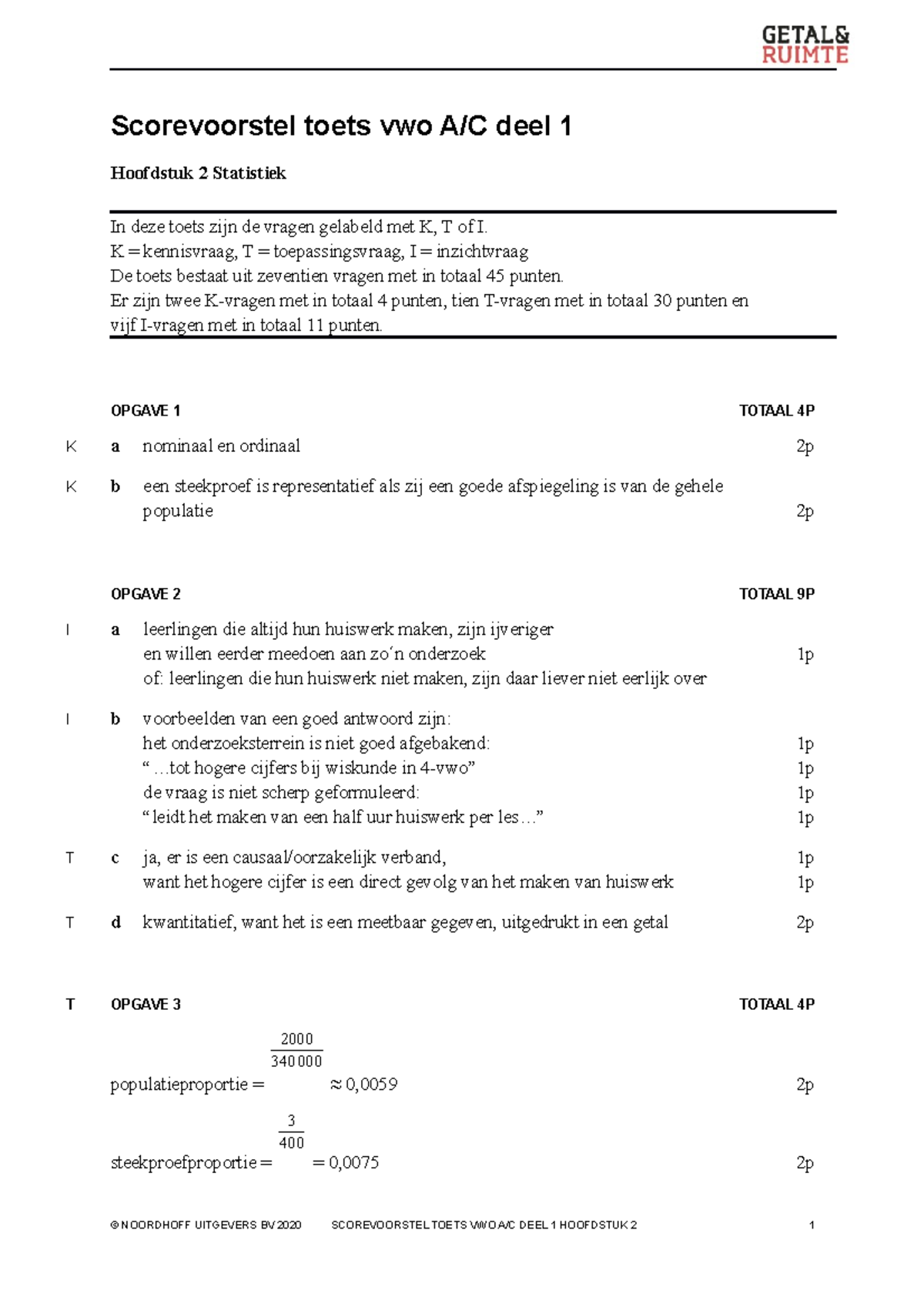GR12 VAC1 H02 Toets scorevoorstel - Scorevoorstel toets vwo A/C deel 1 Hoofdstuk 2 Statistiek In ...