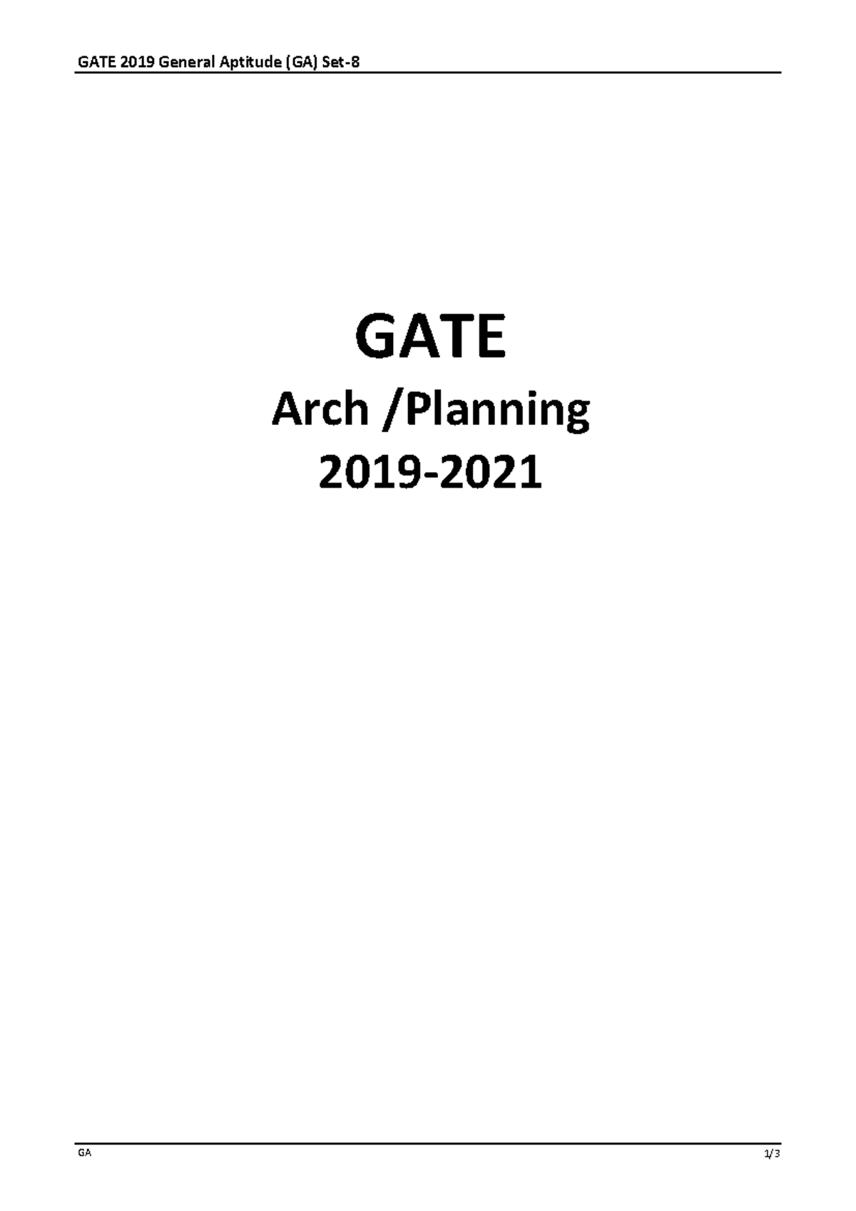 GATE AR 2022 - GATE 2019 General Aptitude (GA) Set- GA 1/ GATE Arch ...