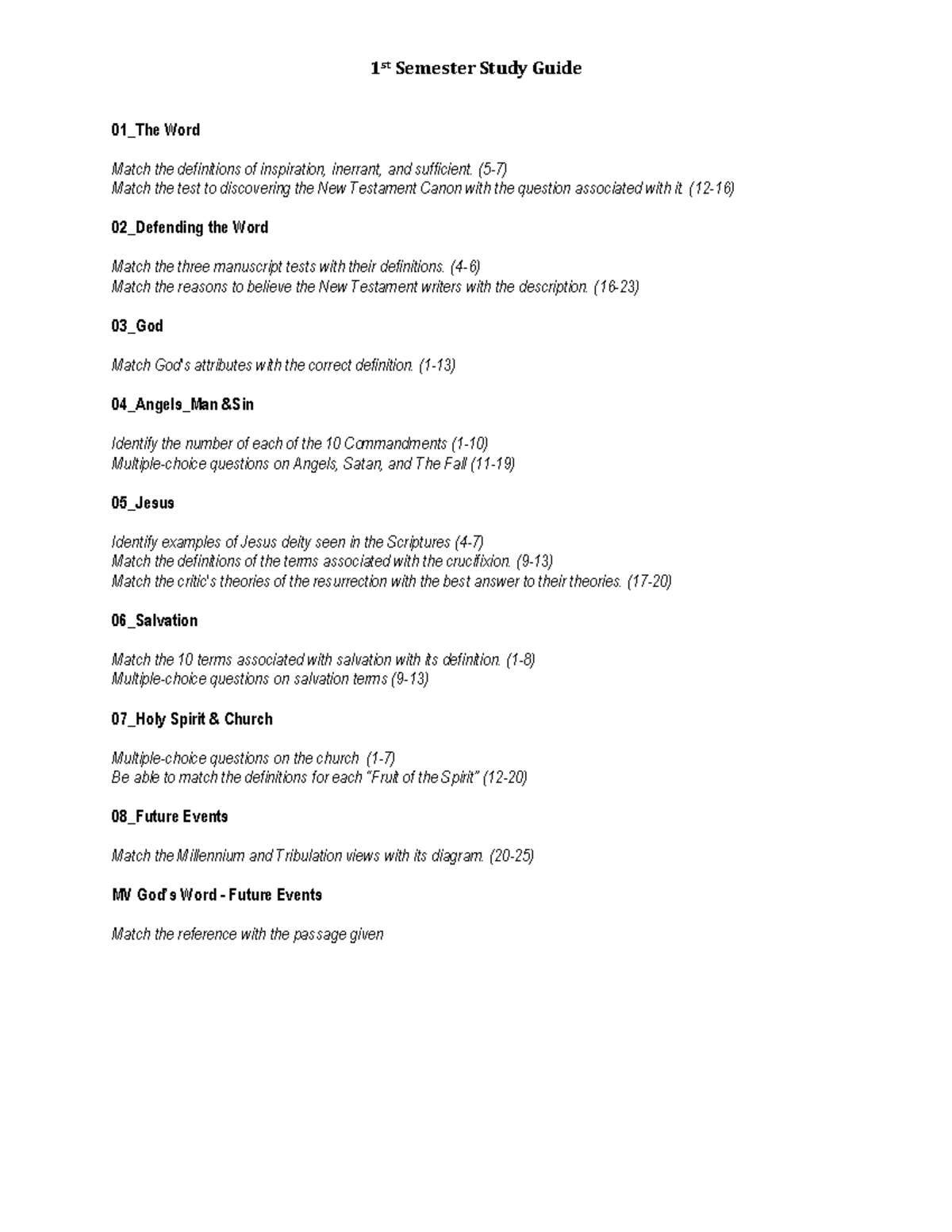 ABS 1st Semester Study Guide - 1 st Semester Study Guide 01_The Word ...
