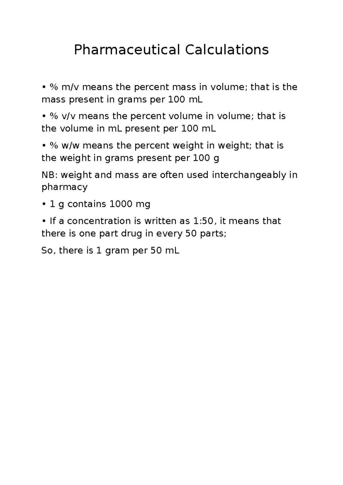 Pharmaceutical Calculations - Studocu