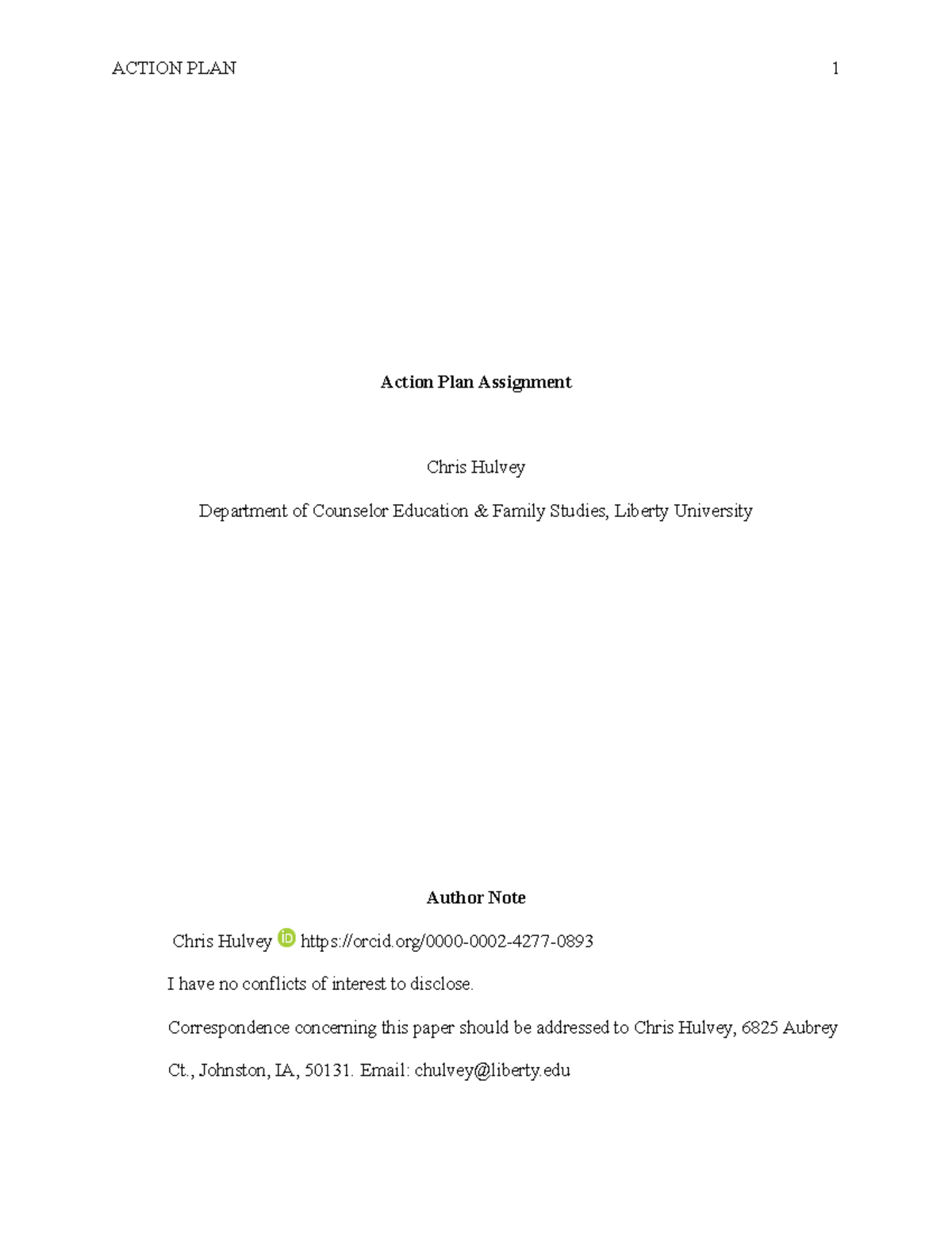 Action Plan Template - ACTION PLAN 1 Action Plan Assignment Chris ...