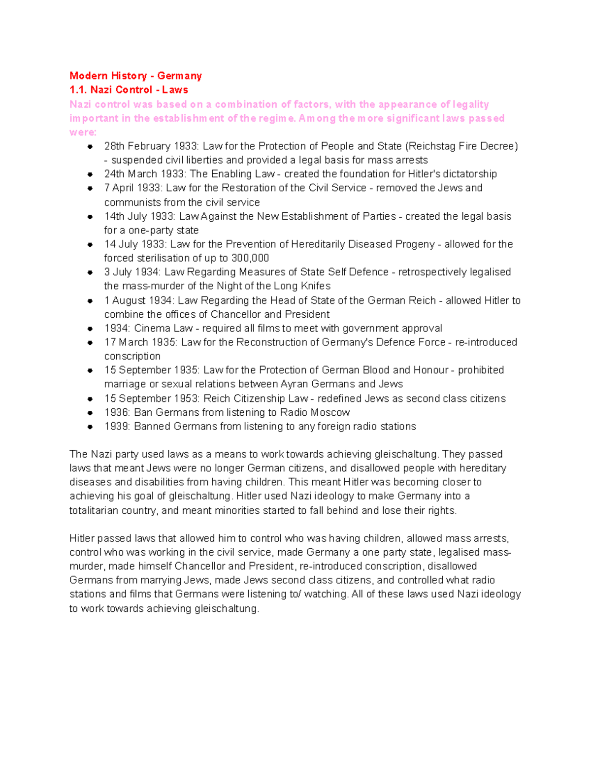 Modern History - Germany - **Modern History - Germany Nazi Control ...