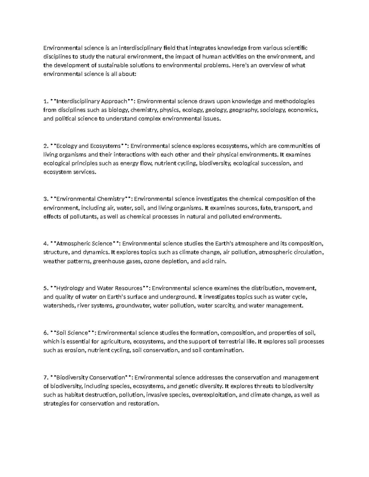 Environmental science is an interdisciplinary field - Here's an ...