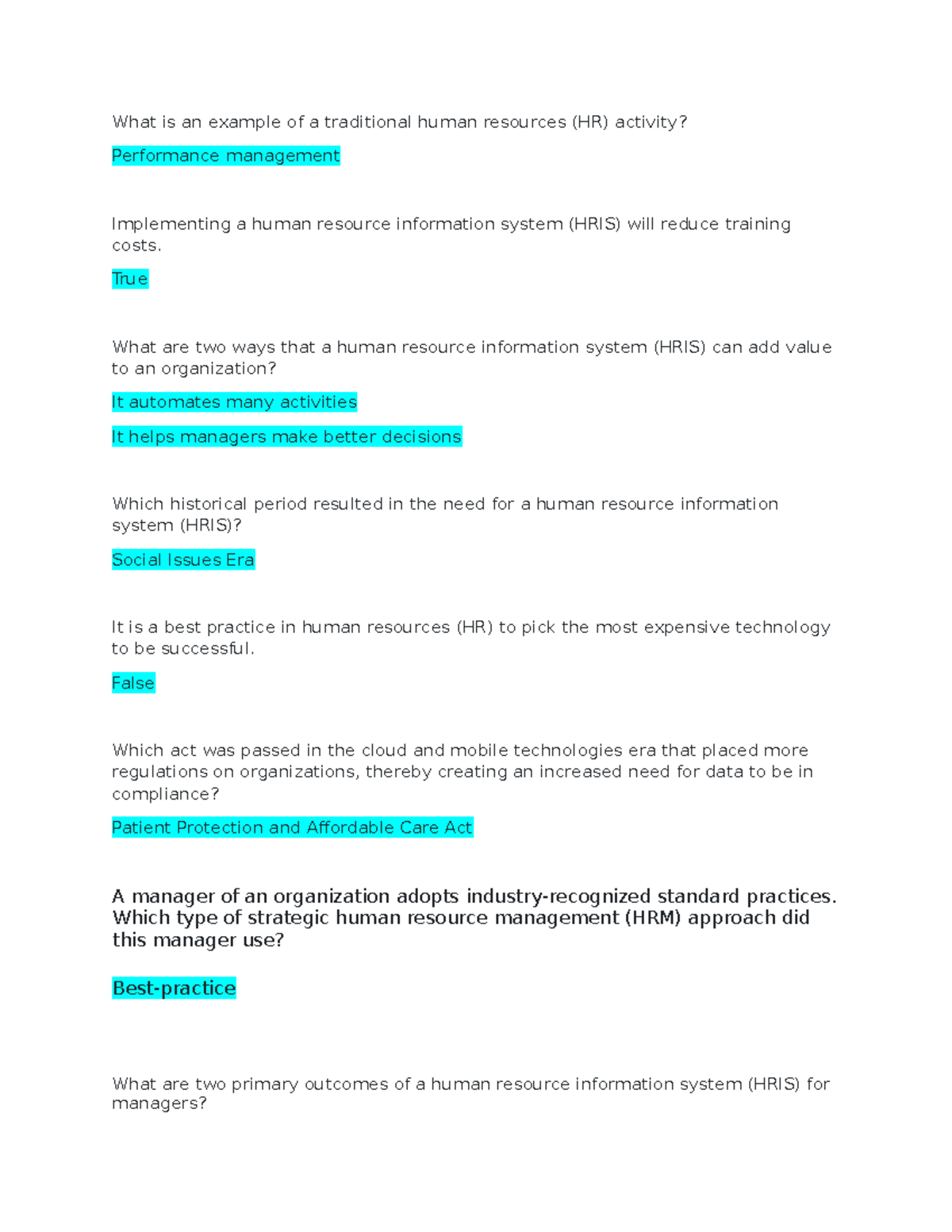 HR technology D356 - What is an example of a traditional human ...