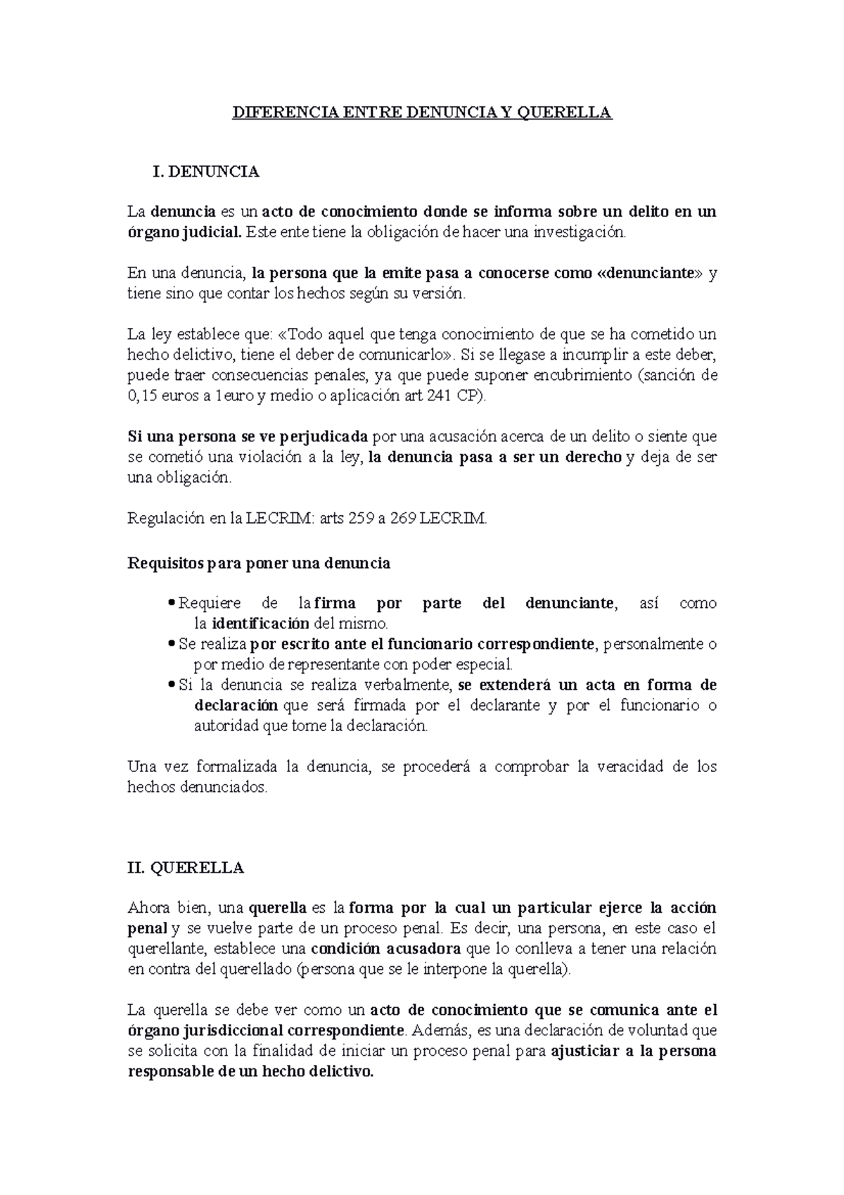 Diferencia entre denuncia y querella - DIFERENCIA ENTRE DENUNCIA Y ...