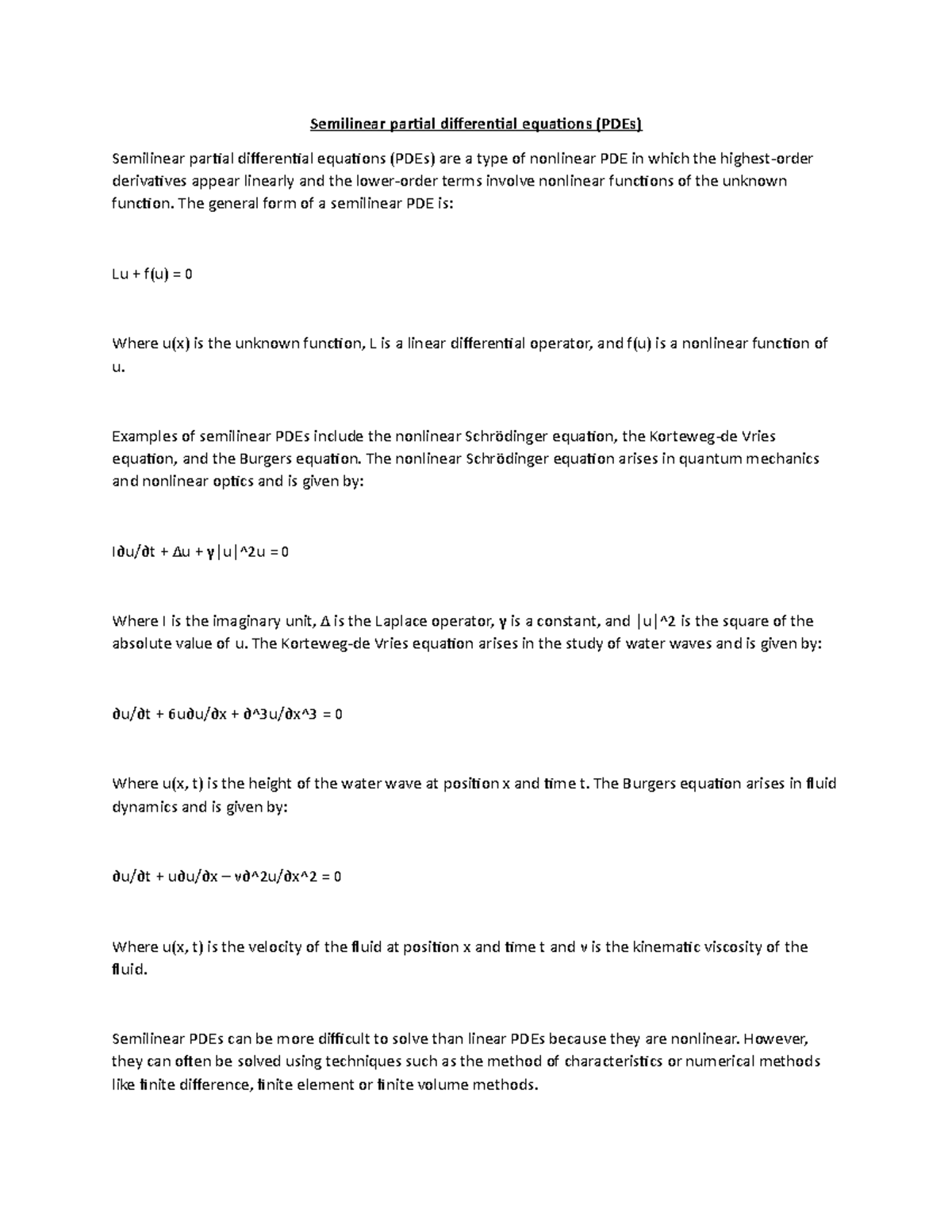 Semilinear partial differential equations (PDEs) - The general form of ...