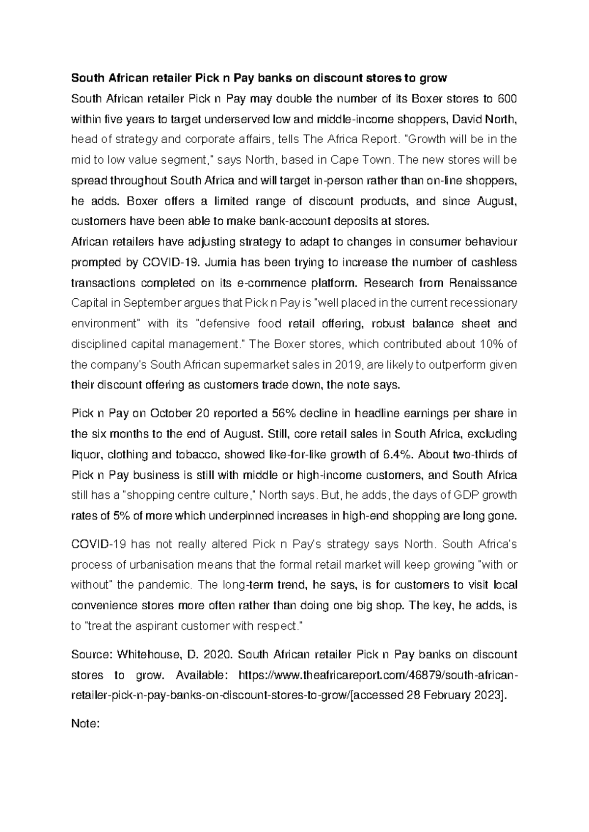 Case Study - South African retailer Pick n Pay banks on discount stores ...