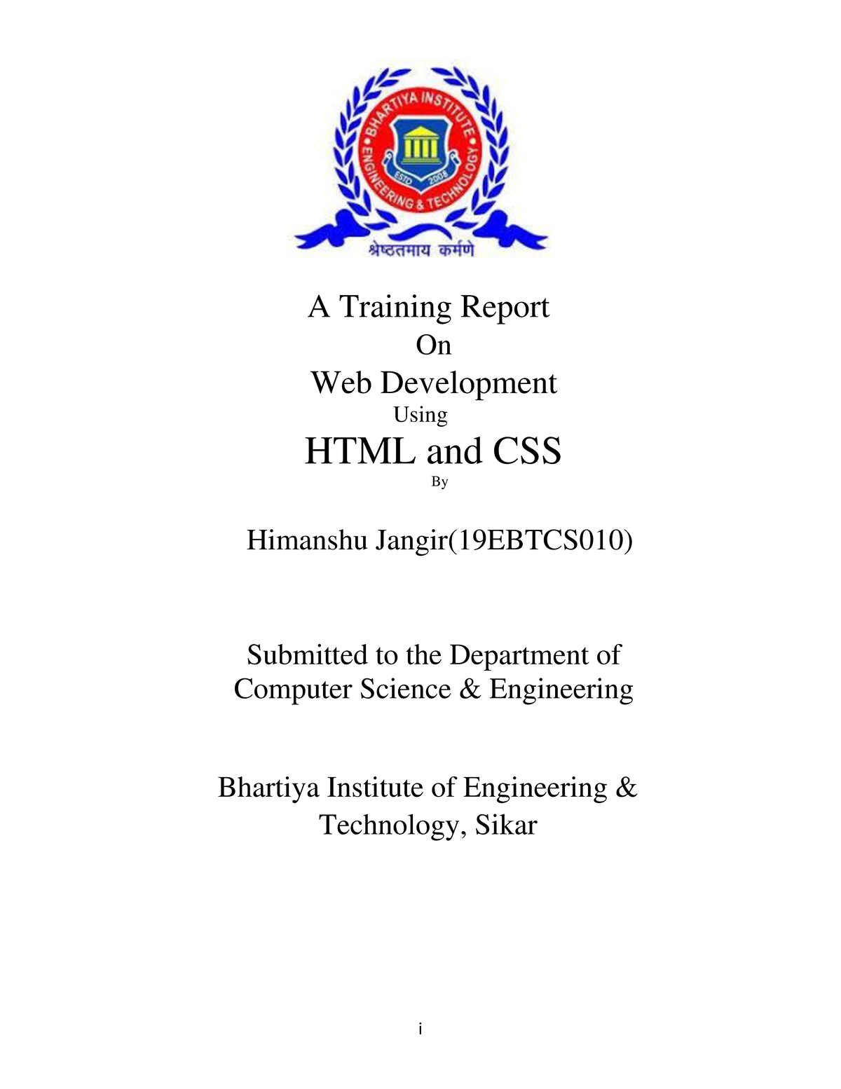 HJ Report - i A Training Report On Web Development Using HTML and CSS ...