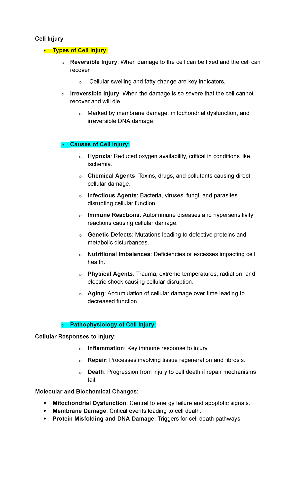 Cell adaptations - Summary Robbins and Cotran Pathologic Basis of ...