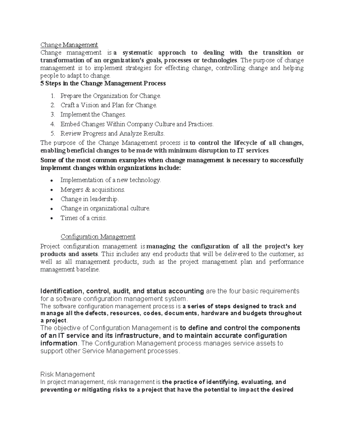 Se5 - Software engineering unit 5 - Change Management Change management is a systematic approach ...
