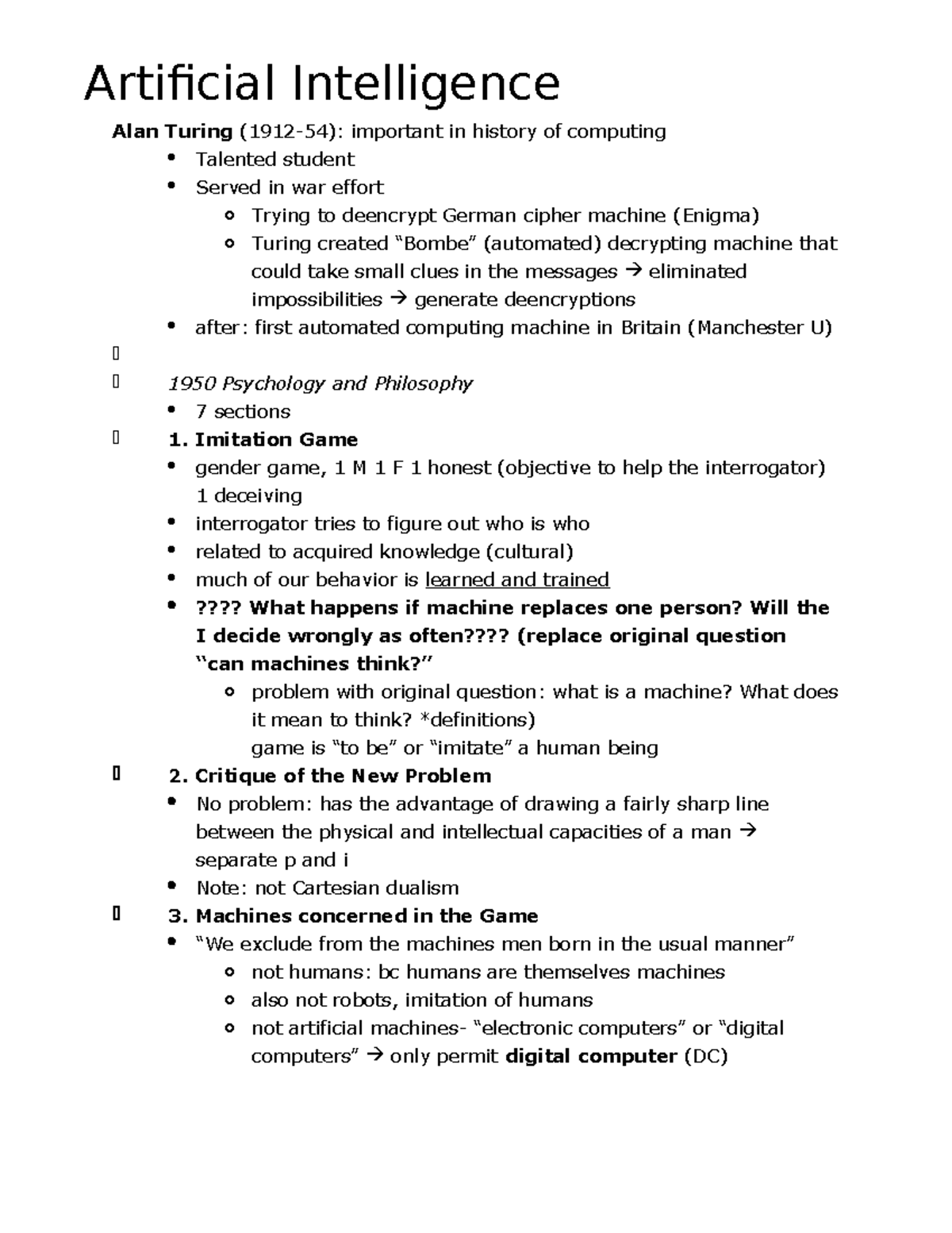 12 turing artificial intelligence notes - Artificial Intelligence Alan ...
