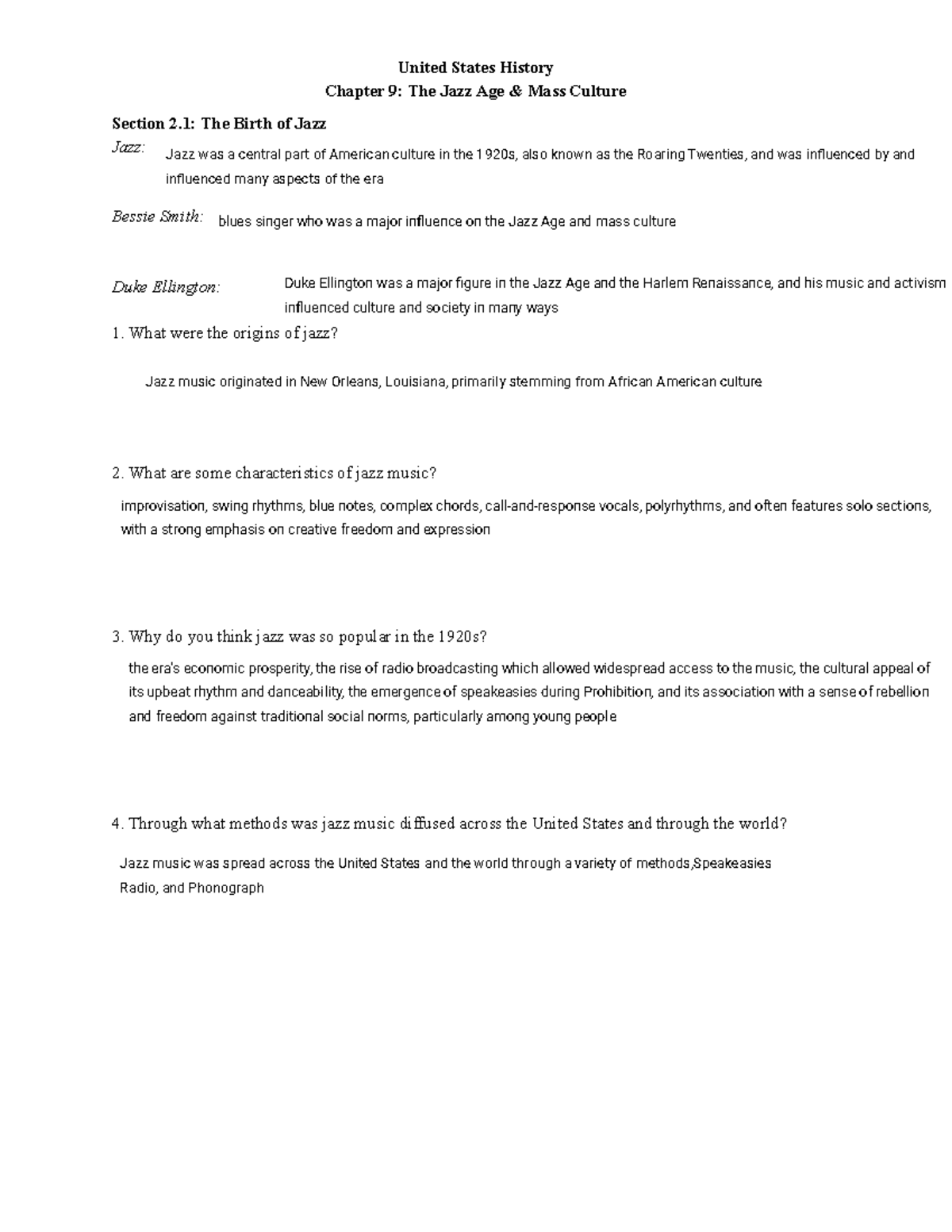 Kami 9.2 us history - United States History Chapter 9: The Jazz Age ...