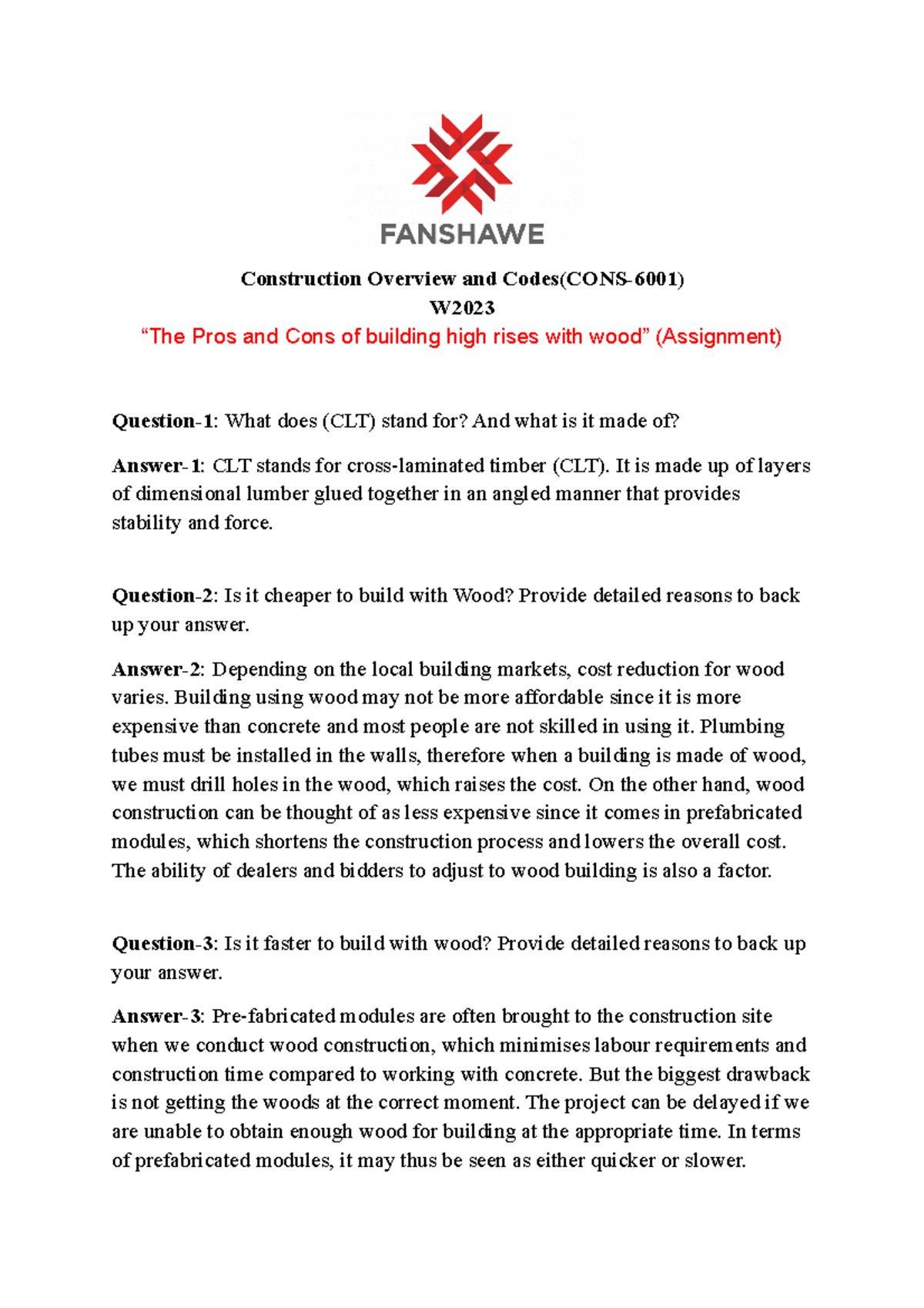 Assignment- Wood Construction - Construction Overview and Codes(CONS ...