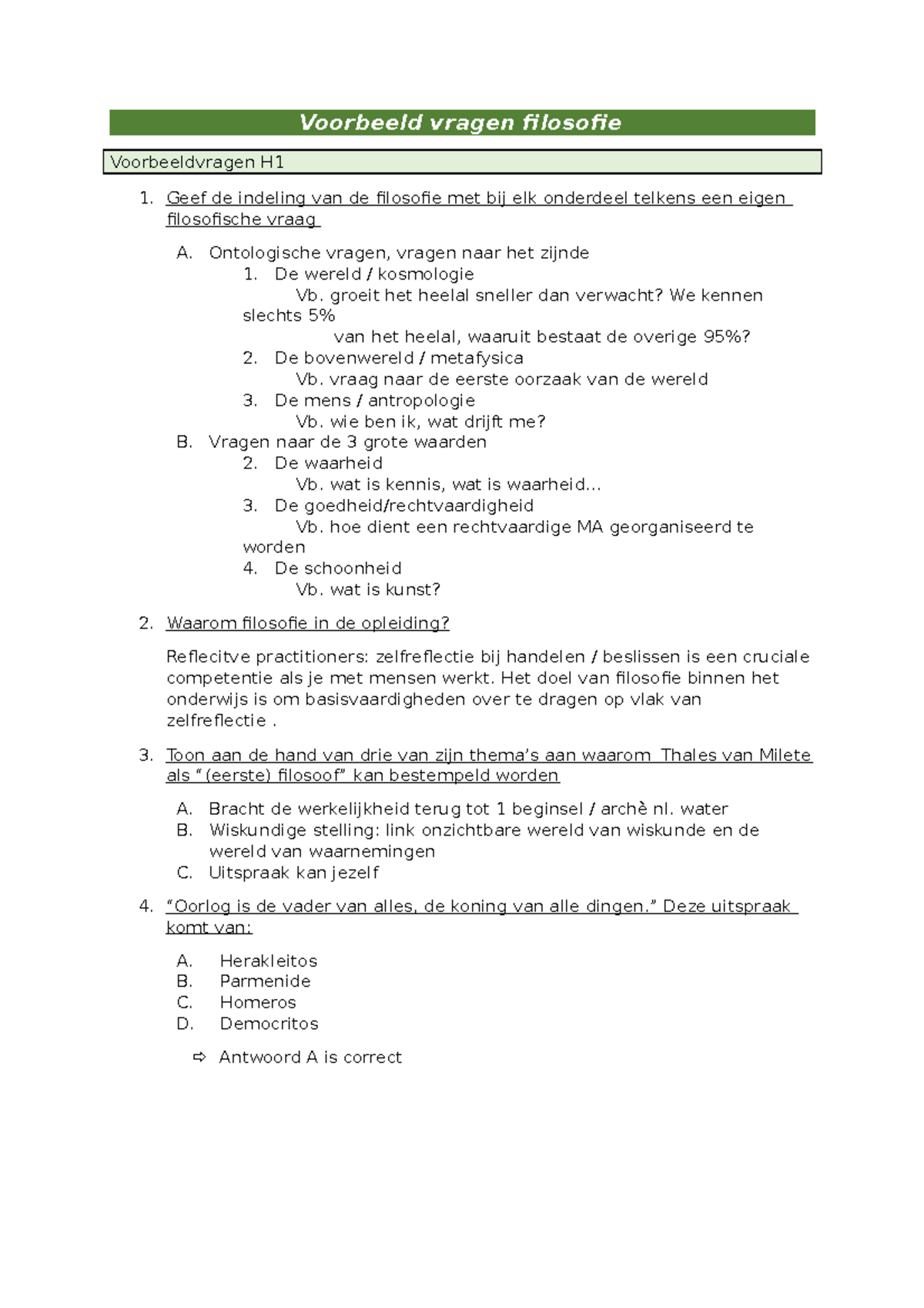 Voorbeeld vragen filosofie - Filosofie - HoGent - Studocu