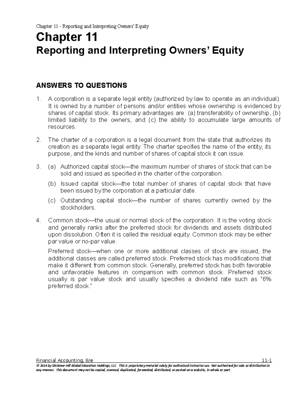 Chapter 11 Solutions All - Chapter 11 Reporting and Interpreting Owners ...