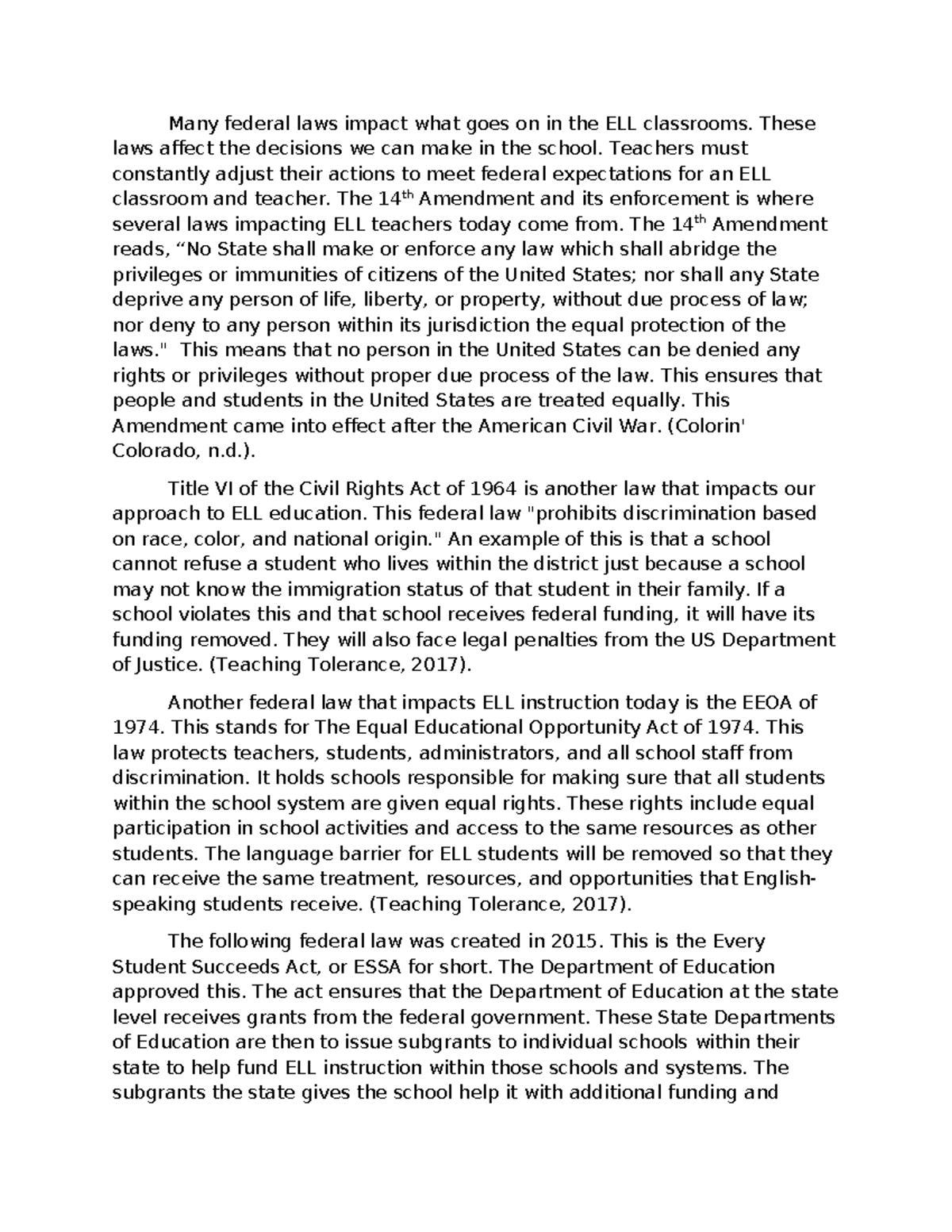 NNA Task 1.edited - passed - Many federal laws impact what goes on in ...