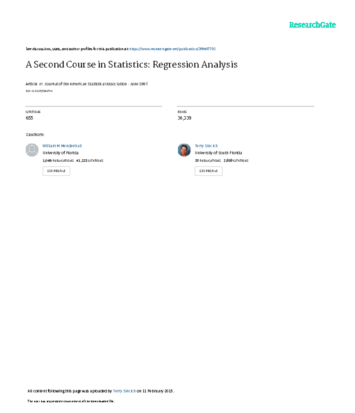 A Second Course in Statistics Regression Analysis - See discussions, stats, and author profiles ...