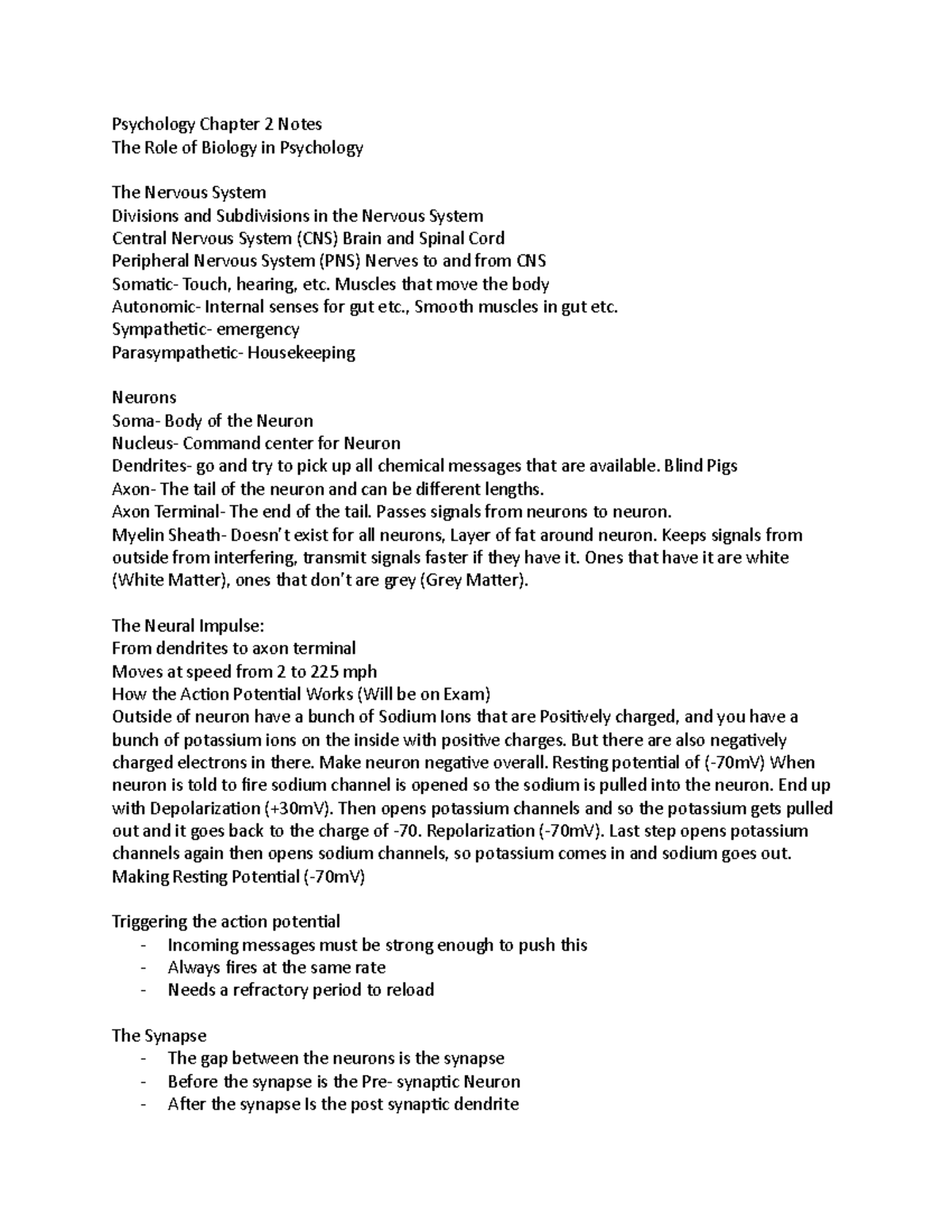 Psychology Chapter 2 Notes - Psychology Chapter 2 Notes The Role of ...