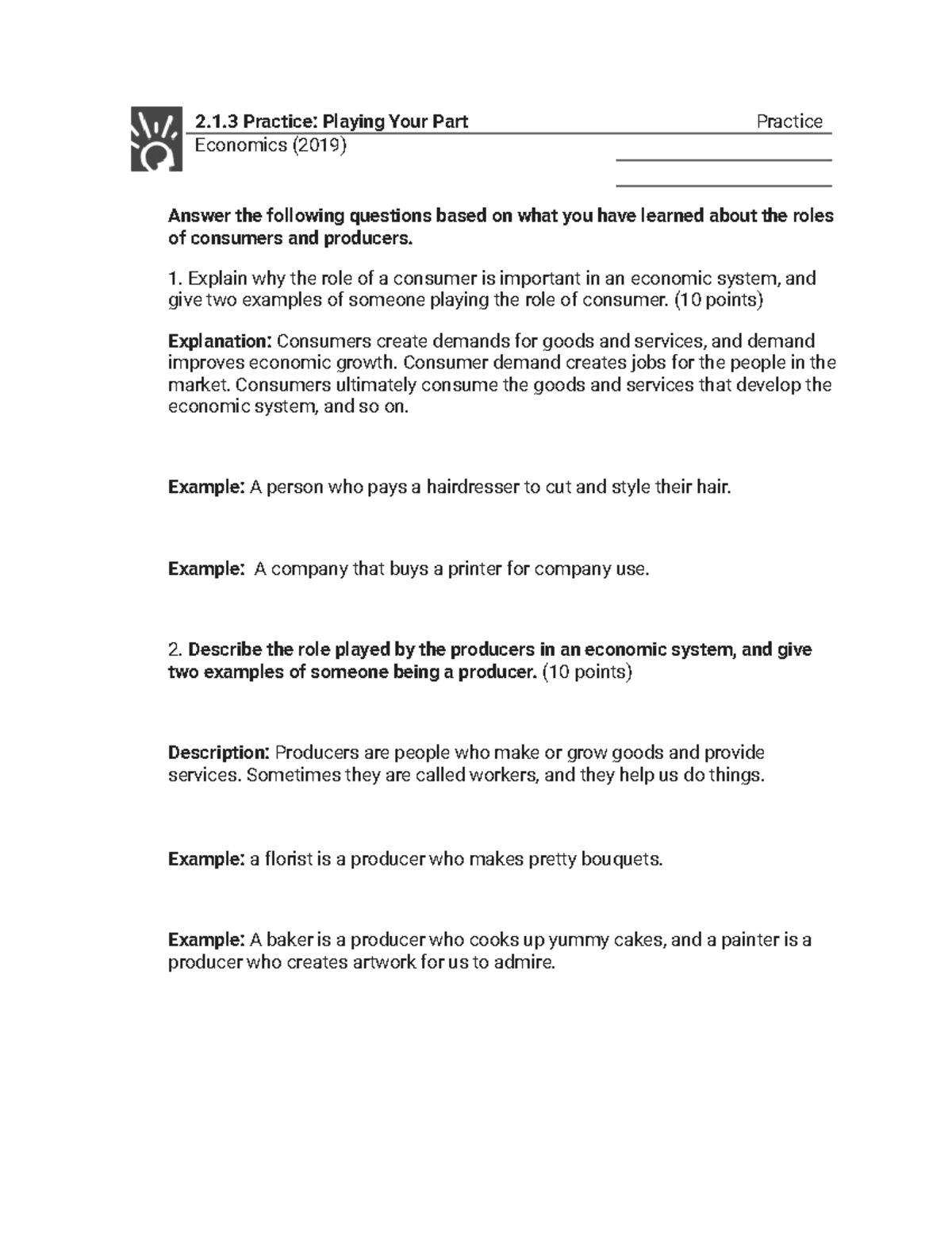2.1.3 Practice - Playing Your Part - 2.1 Practice: Playing Your Part ...