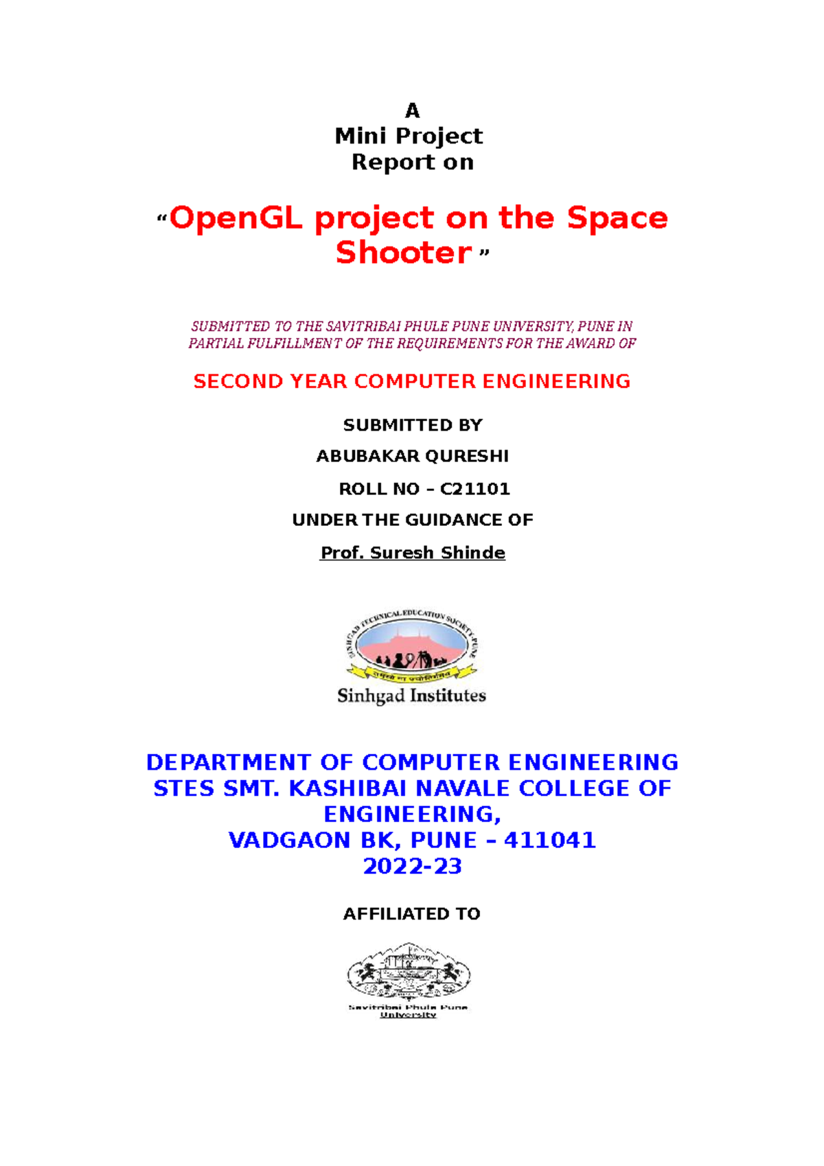 C24416 CG Mini Project Spaceshooter Format - A Mini Project Report on “OpenGL project on the ...