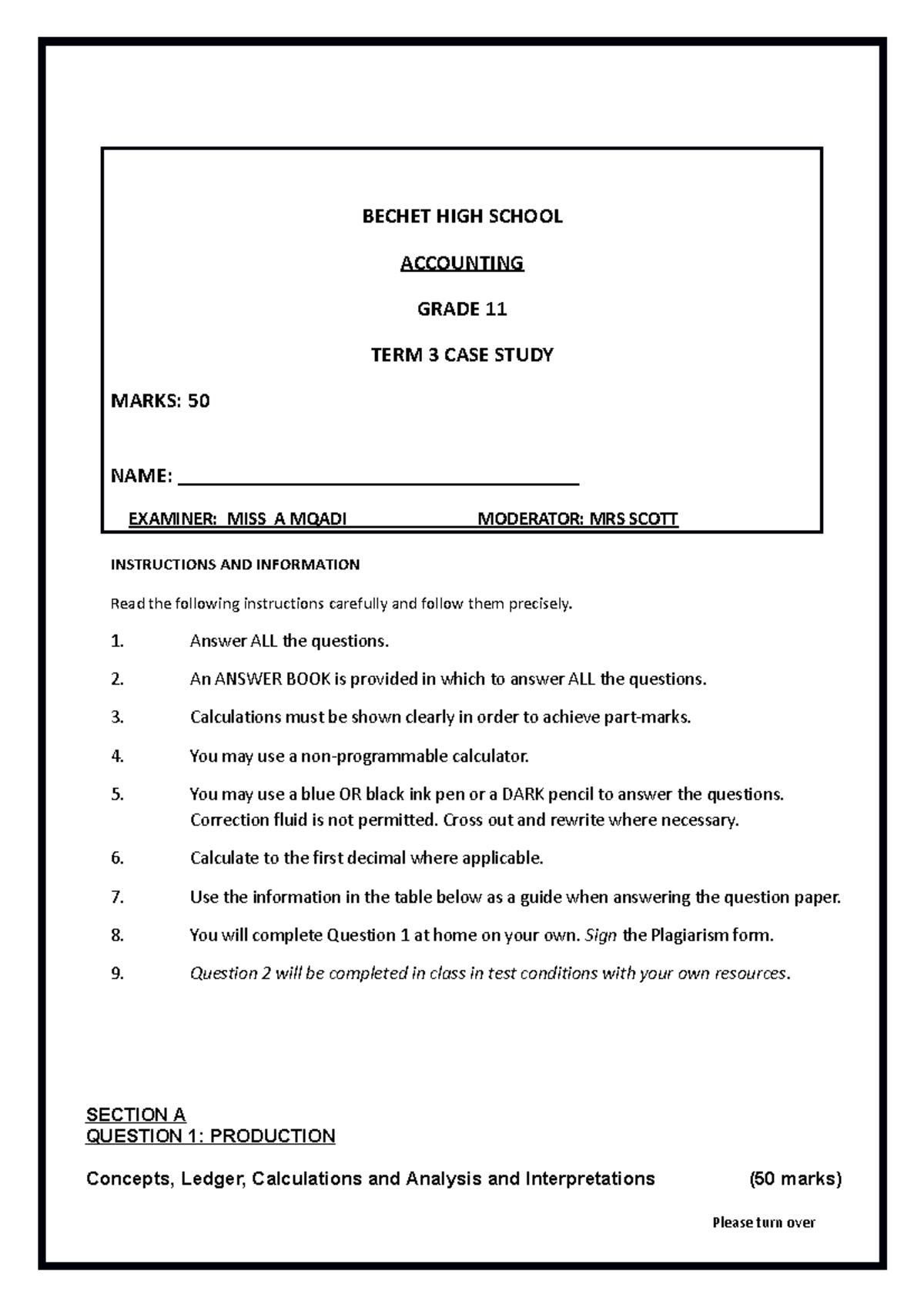 11 ACC TASK 5 CASE Study QP AB TERM 3 2022 - BECHET HIGH SCHOOL ...
