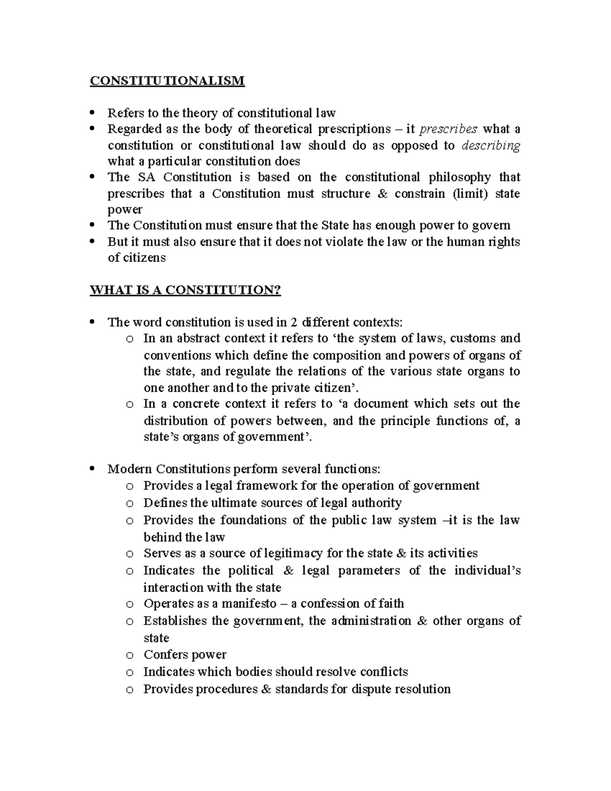 Basic Concepts 2 - Lecture notes 1 - CONSTITUTIONALISM Refers to the ...