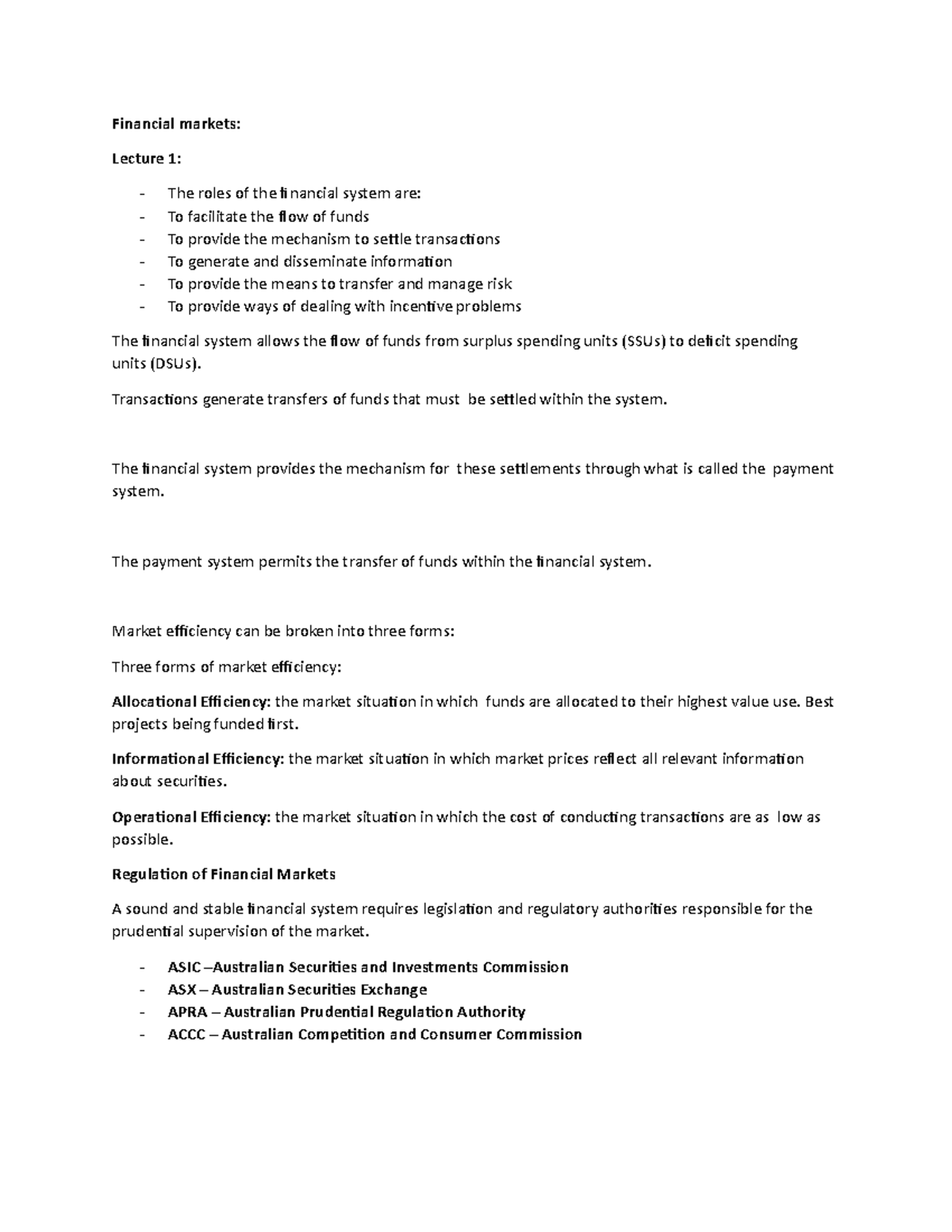 Financial markets - Infomation - Financial markets: Lecture 1: - The ...