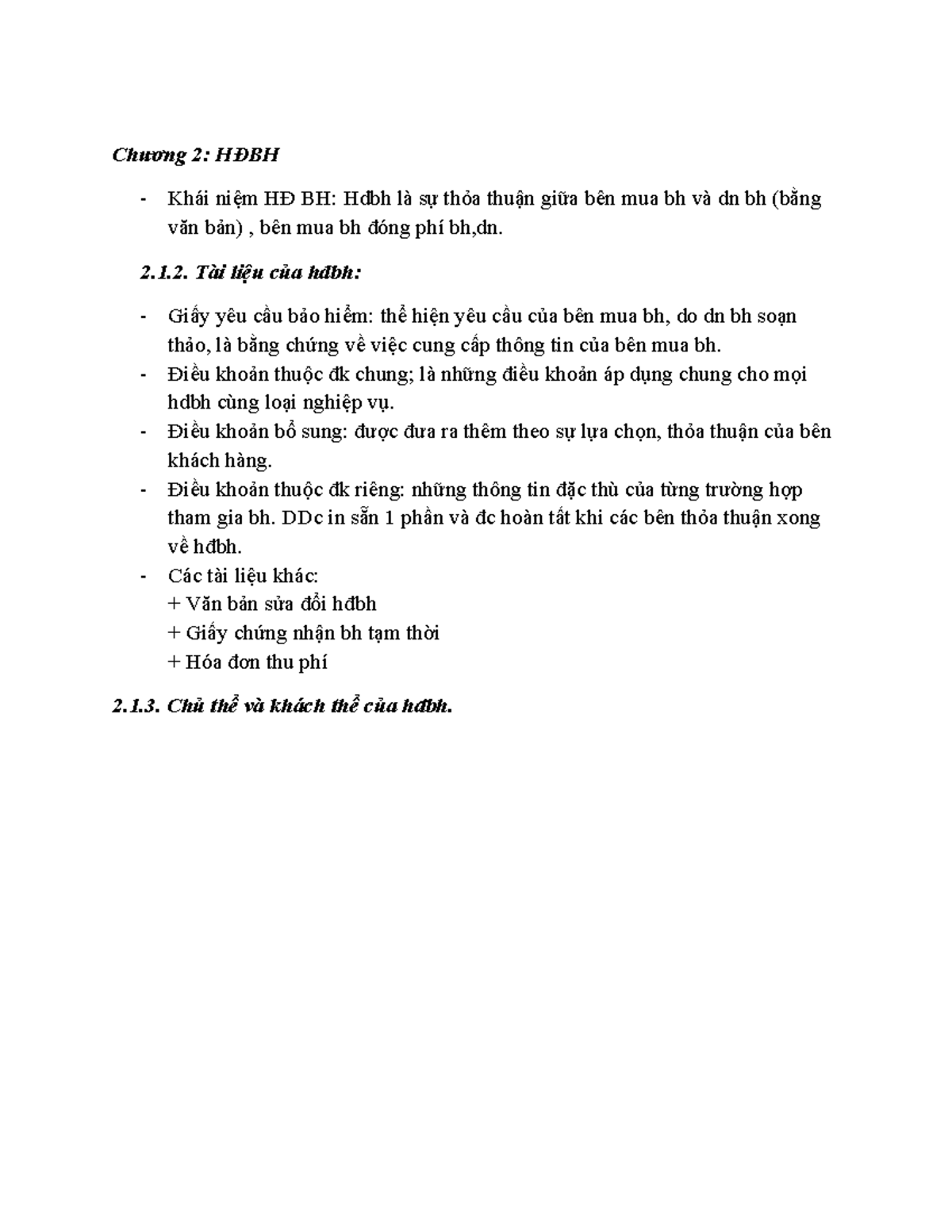 Bảo hiểm - lý thuyết bảo hiểm - Chương 2: HĐBH - Khái niệm HĐ BH: Hdbh ...