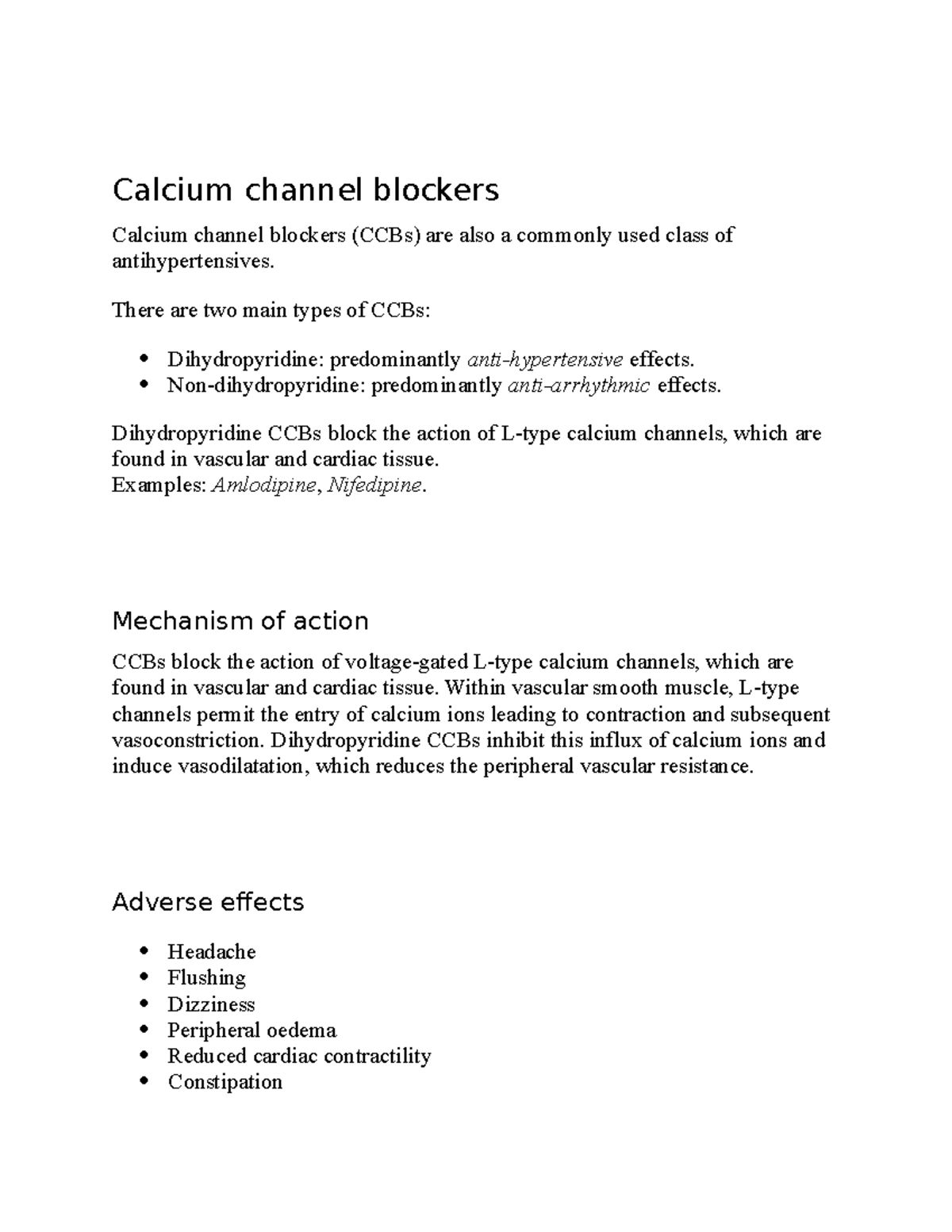 Calcium channel blockers - Calcium channel blockers Calcium channel ...