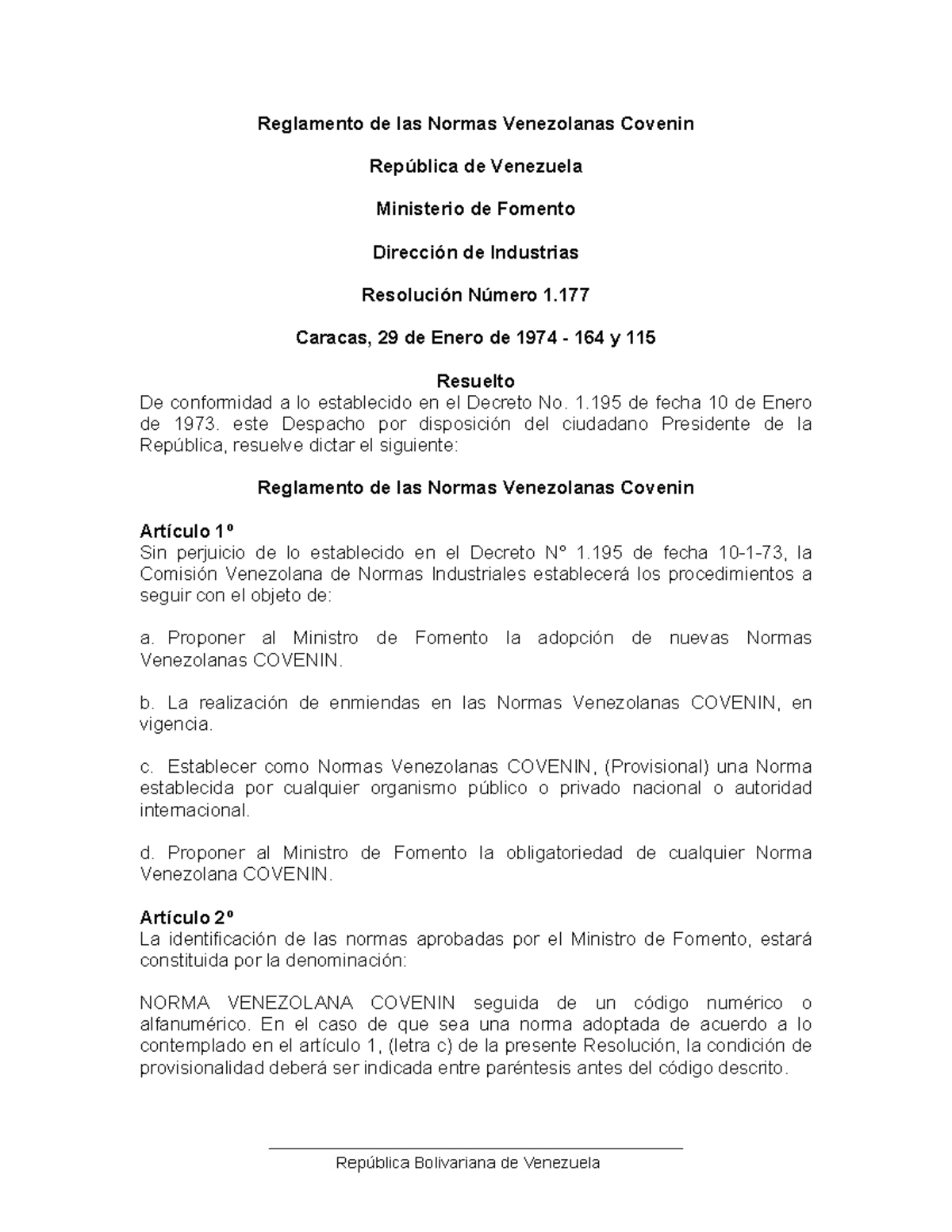 Reglamento de las normas venezolanas covenin - Reglamento de las Normas Venezolanas Covenin ...