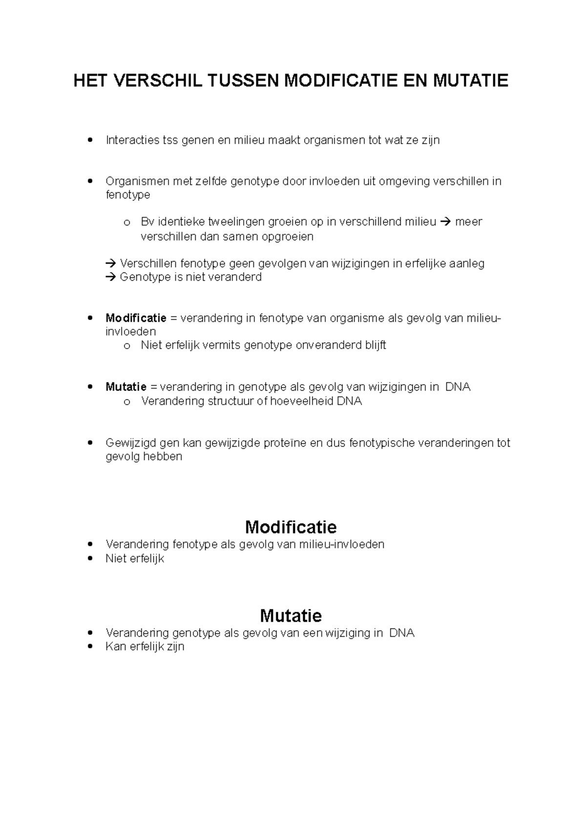 HET Verschil Tussen Modificatie EN Mutatie - HET VERSCHIL TUSSEN ...