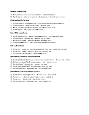 CVP;Break-Even;Variance Formulas - Key Cost & Managerial Accounting Formulas 1. - Studocu