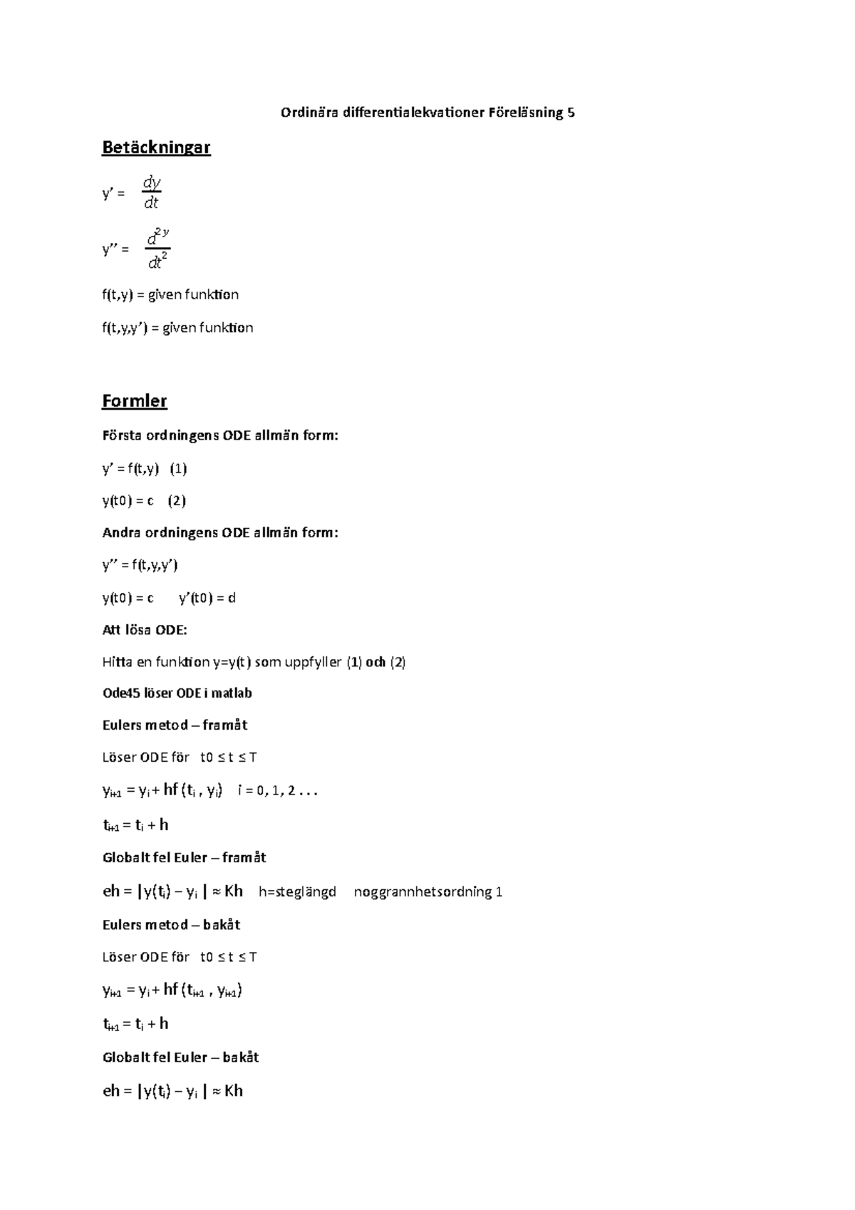 Ordinära differentialekvationer Föreläsning 5 - Ordinära ...