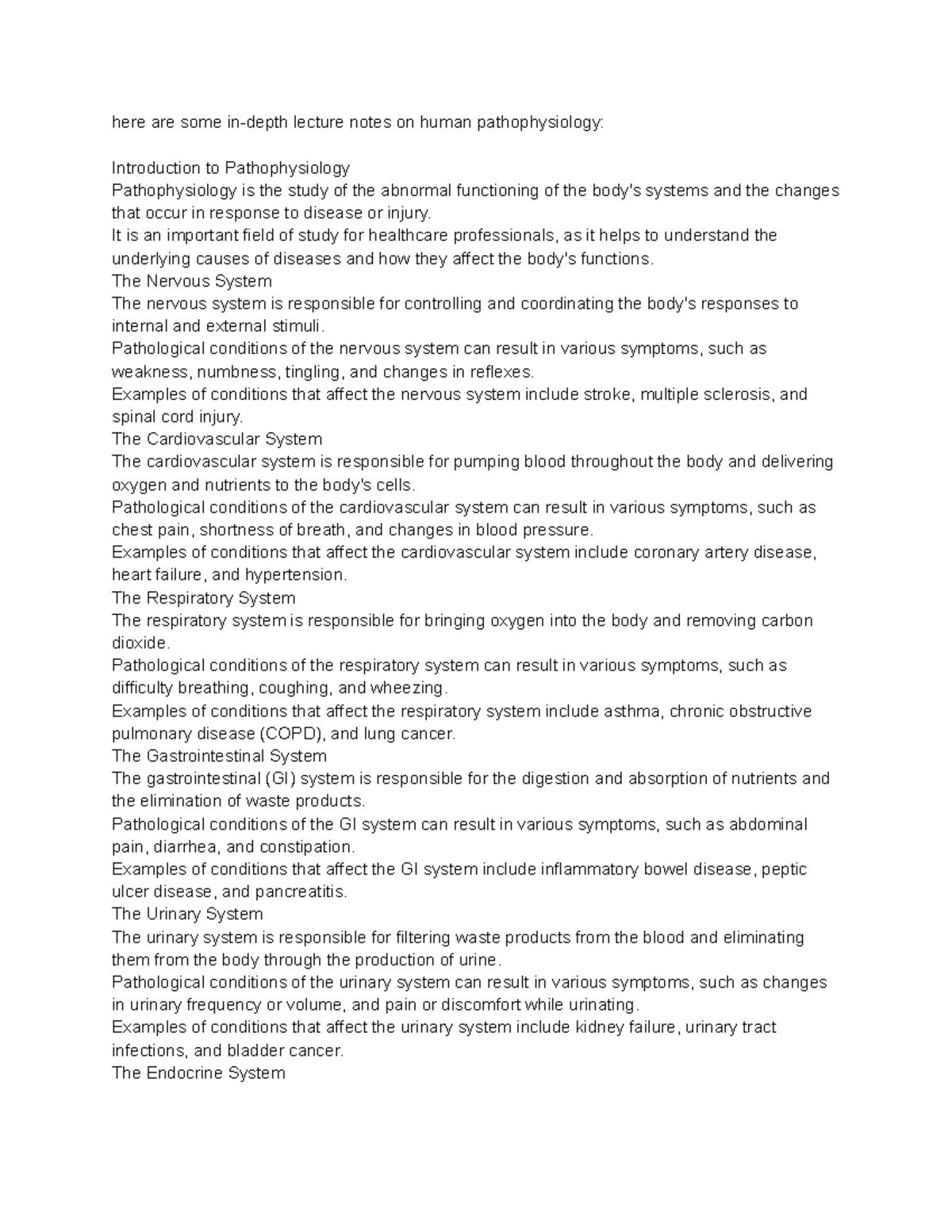 Human Pathophysiology - here are some in-depth lecture notes on human ...