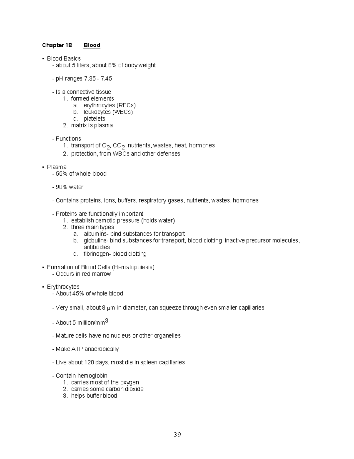 Notes on Blood and its Contents - 39 Chapter 18 Blood Blood Basics ...