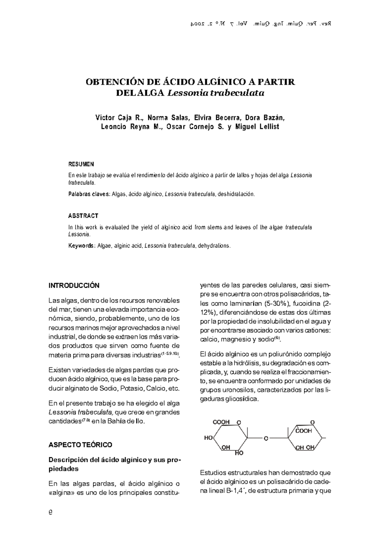 OBTENCIÓN DE ÁCIDO ALGÍNICO A PARTIR DEL ALGA Lessonia trabeculata ...
