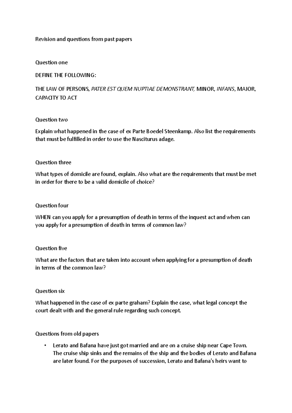 Law of persons Revision and questions from past papers - Revision and ...