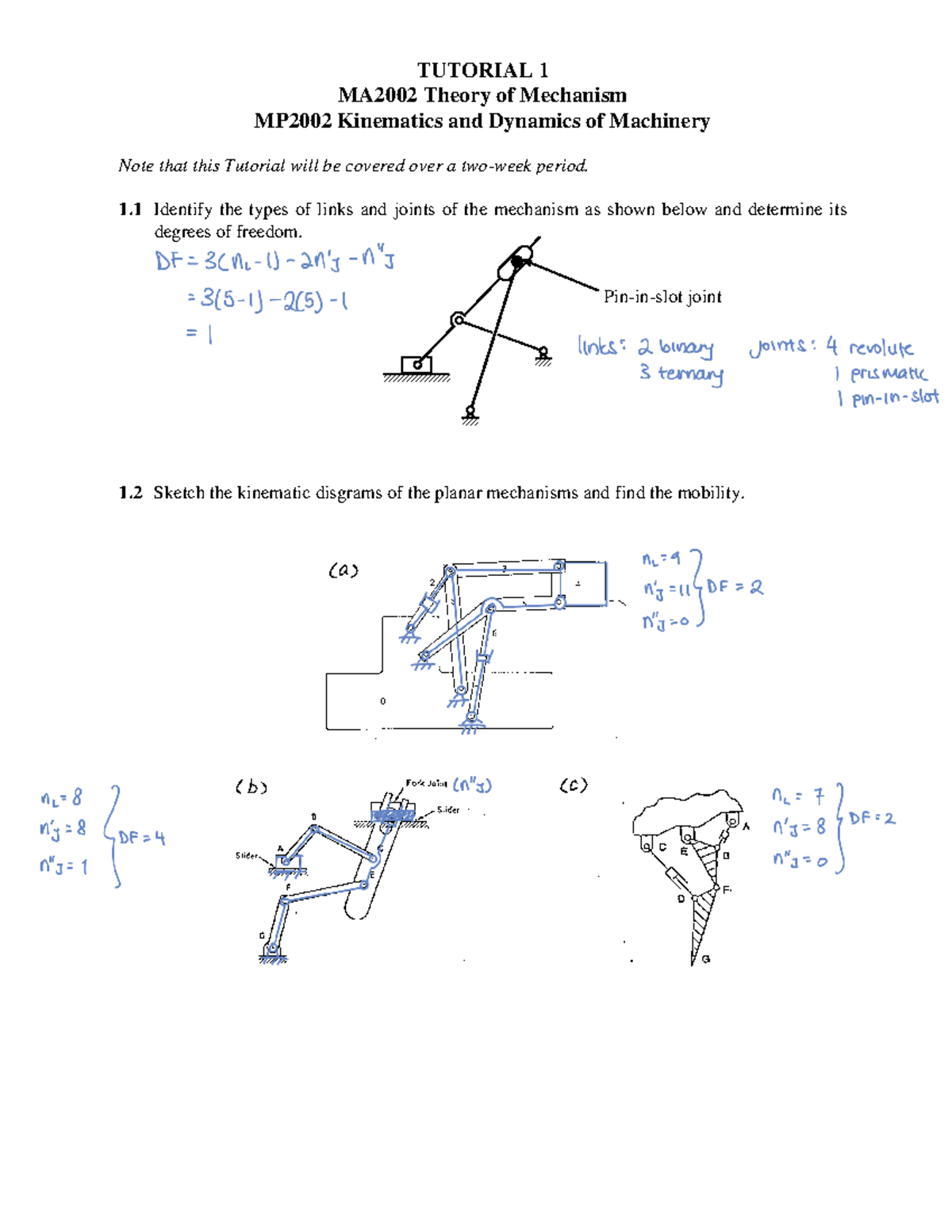 T1 220825 134919 - tutorial 1 with workings - TUTORIAL 1 MA2002 Theory of Mechanism MP2002 - Studocu