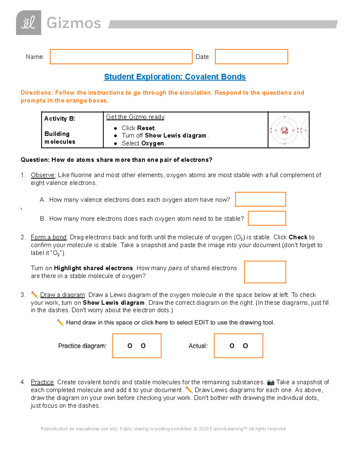 Copy of Activity B Building Molecules - Name: Date: Student Exploration ...