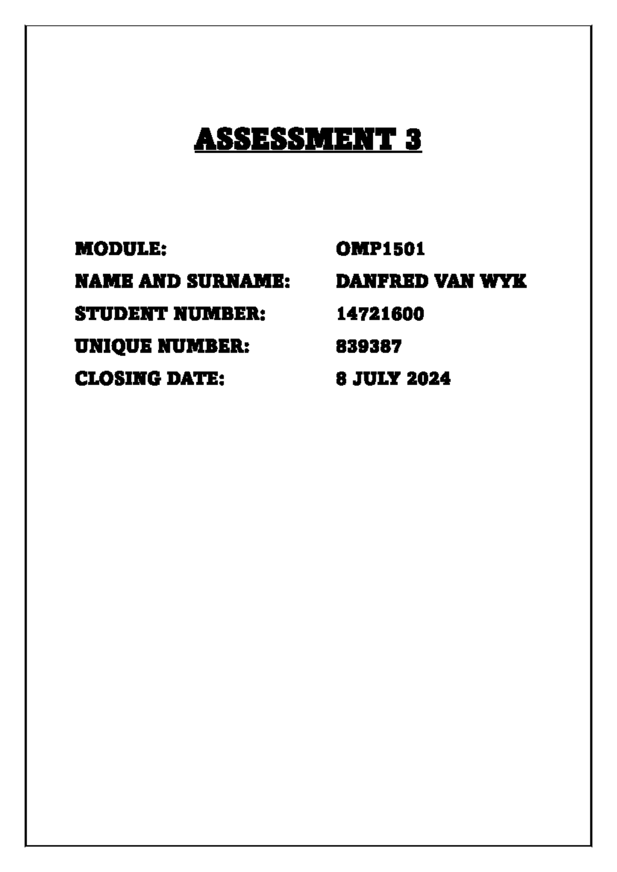 OPM 1501 Assessment 3 3927b1807a07d1f7ecc90b85078 ce389 edited - NAME ...