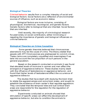 Week 3 Biological Theories - Biological Theories Criminal behavior ...